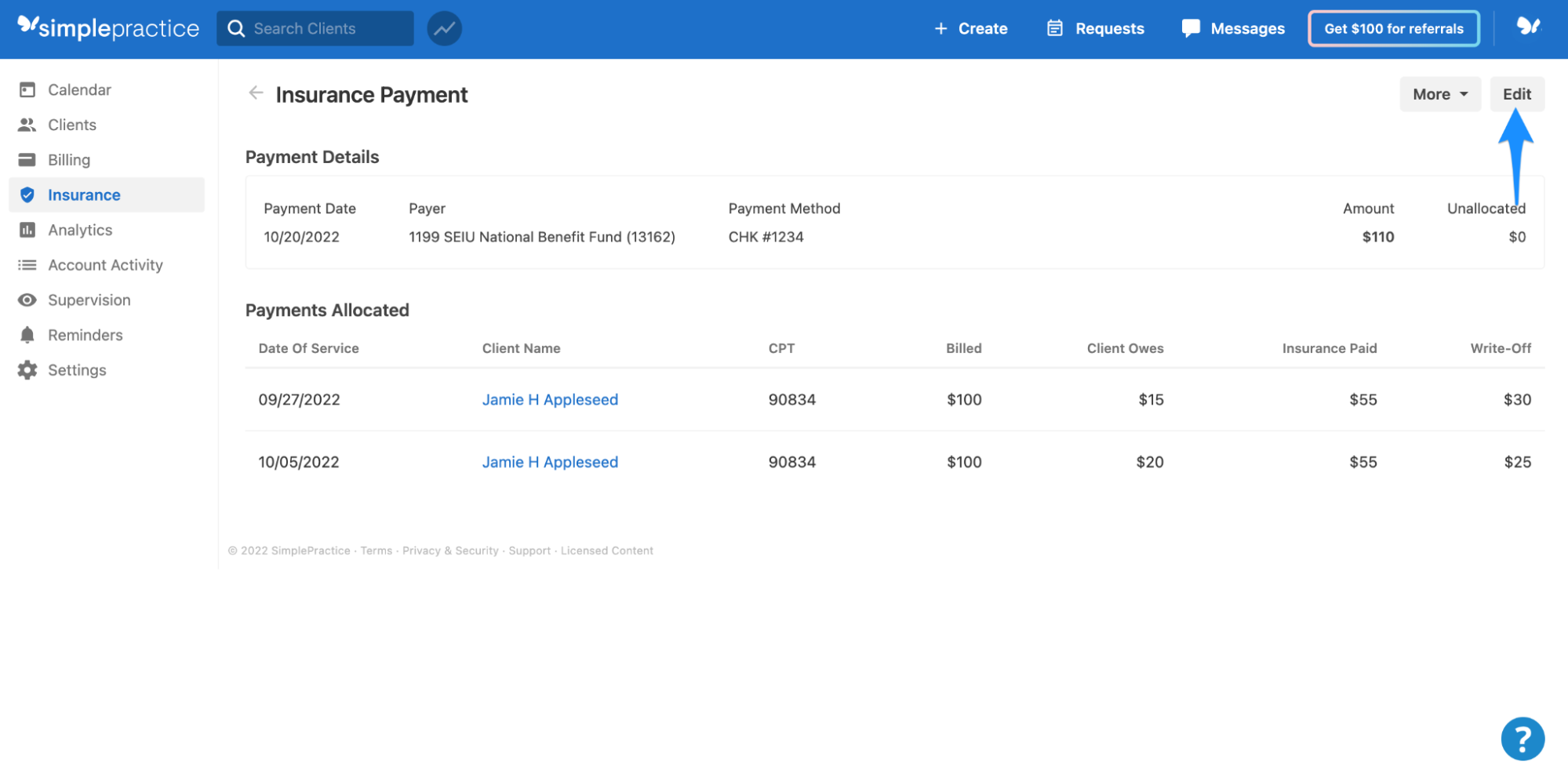 Adding insurance payments – SimplePractice Support