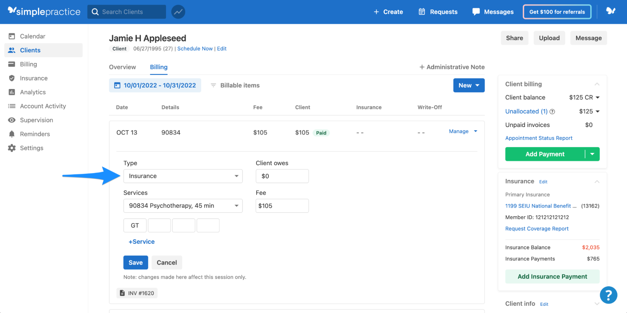 Adding insurance payments – SimplePractice Support