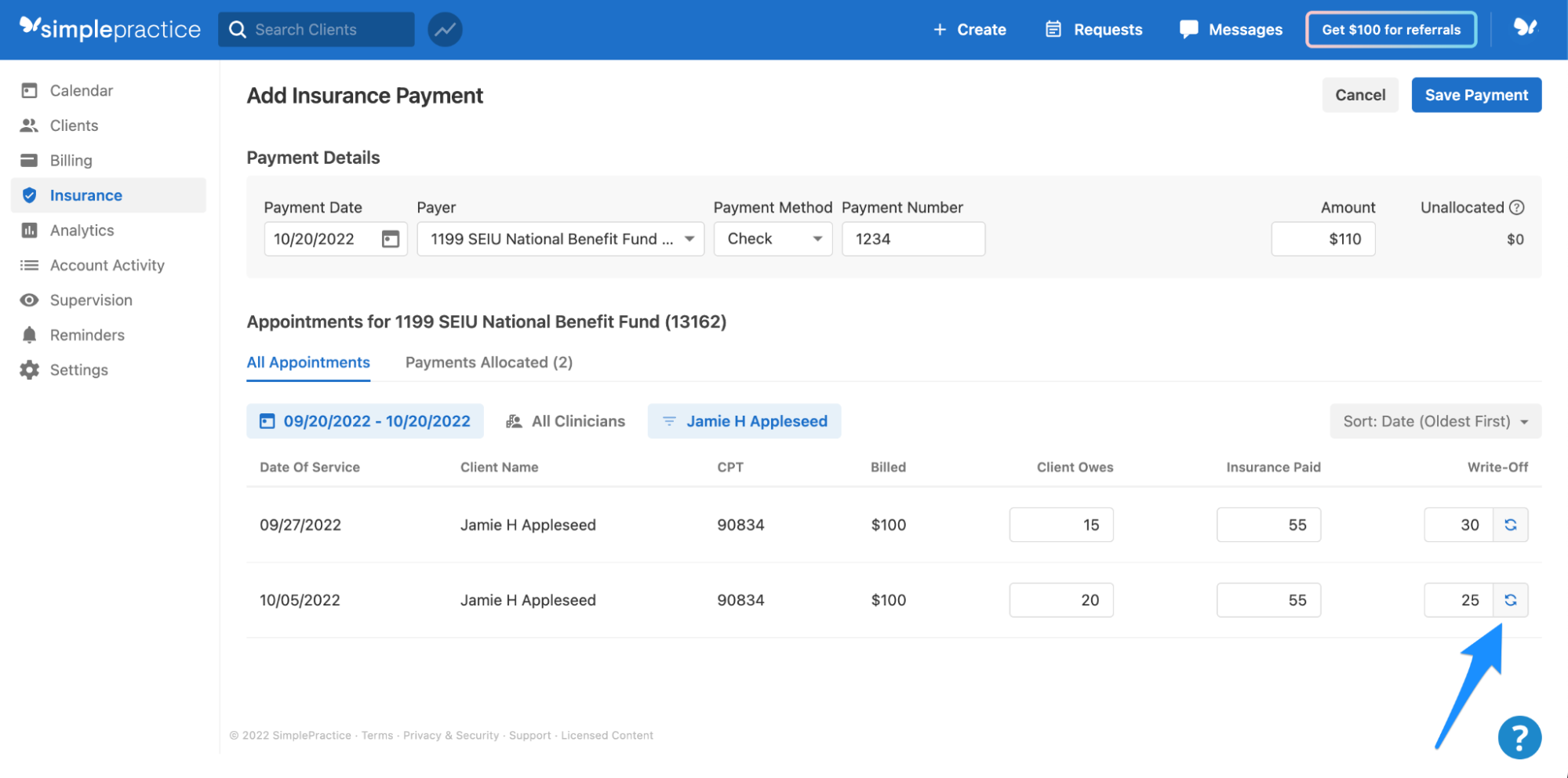 Adding insurance payments – SimplePractice Support