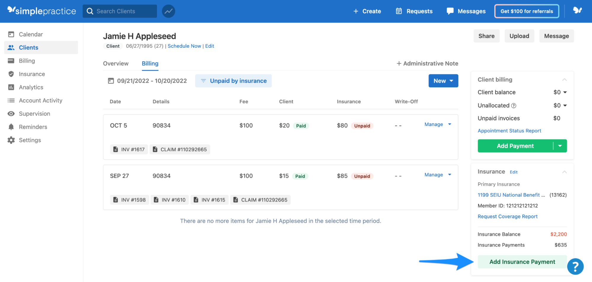 Adding insurance payments – SimplePractice Support