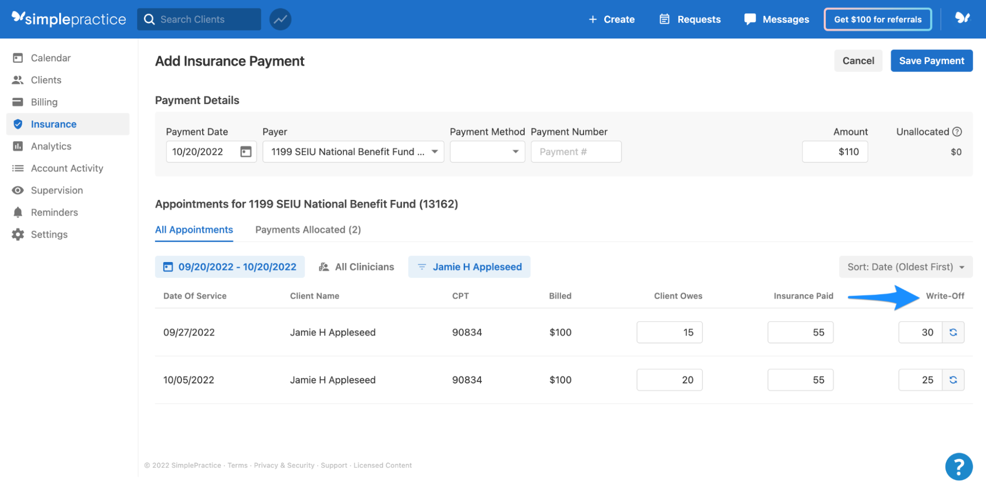 Adding insurance payments – SimplePractice Support