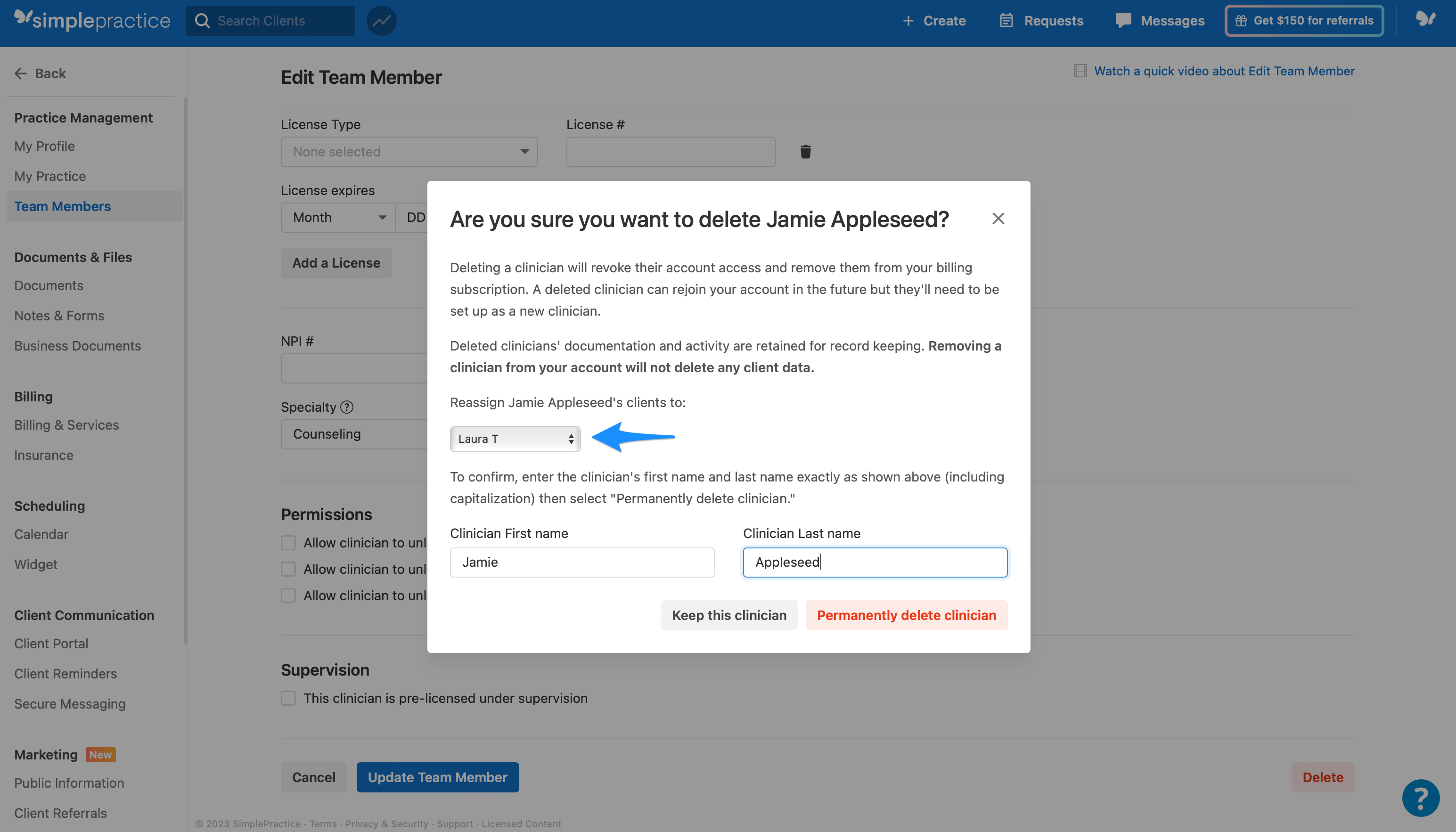 Adding and managing team members – SimplePractice Support