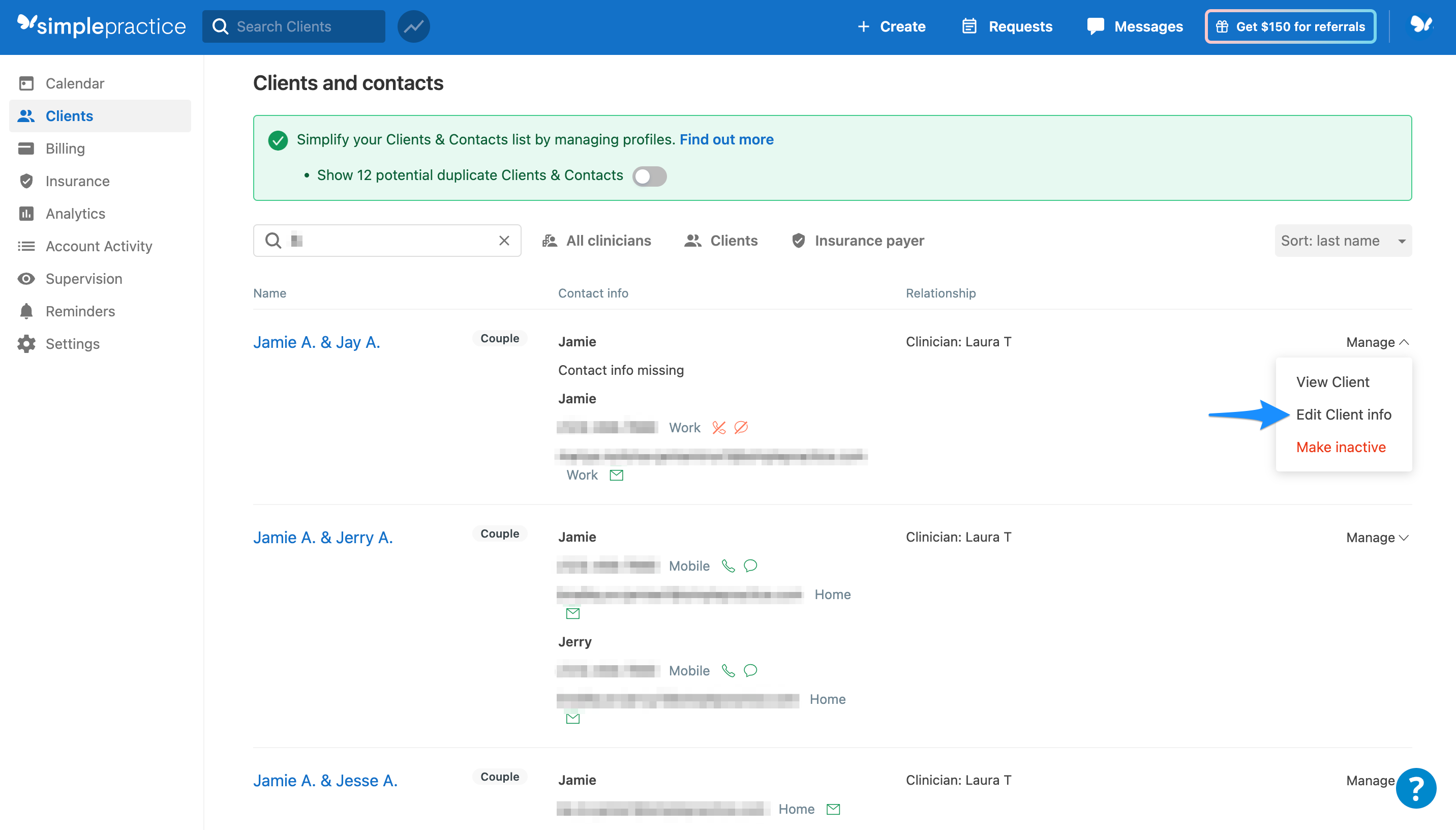 Enhanced Client Management for couples – SimplePractice Support