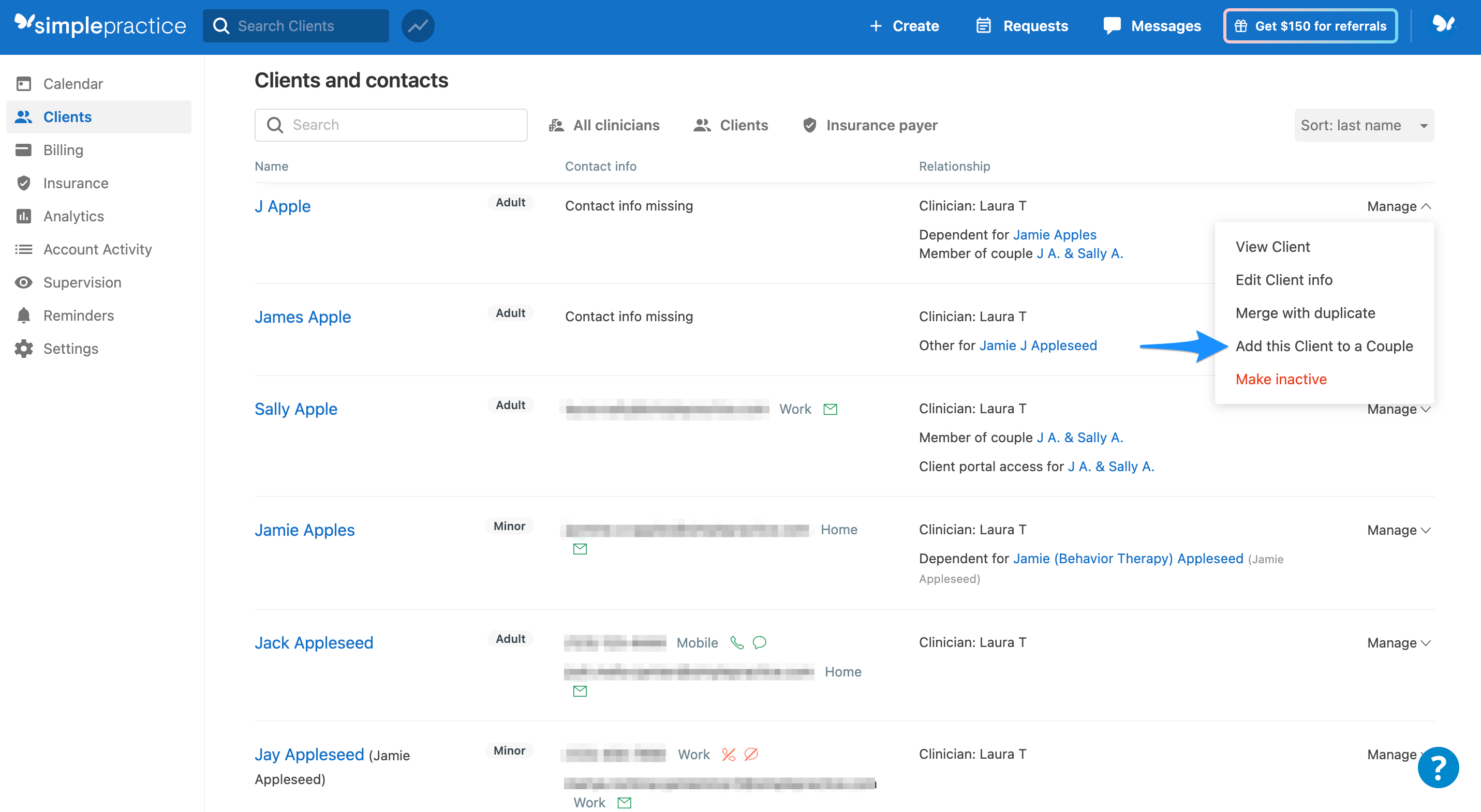 Enhanced Client Management for couples – SimplePractice Support