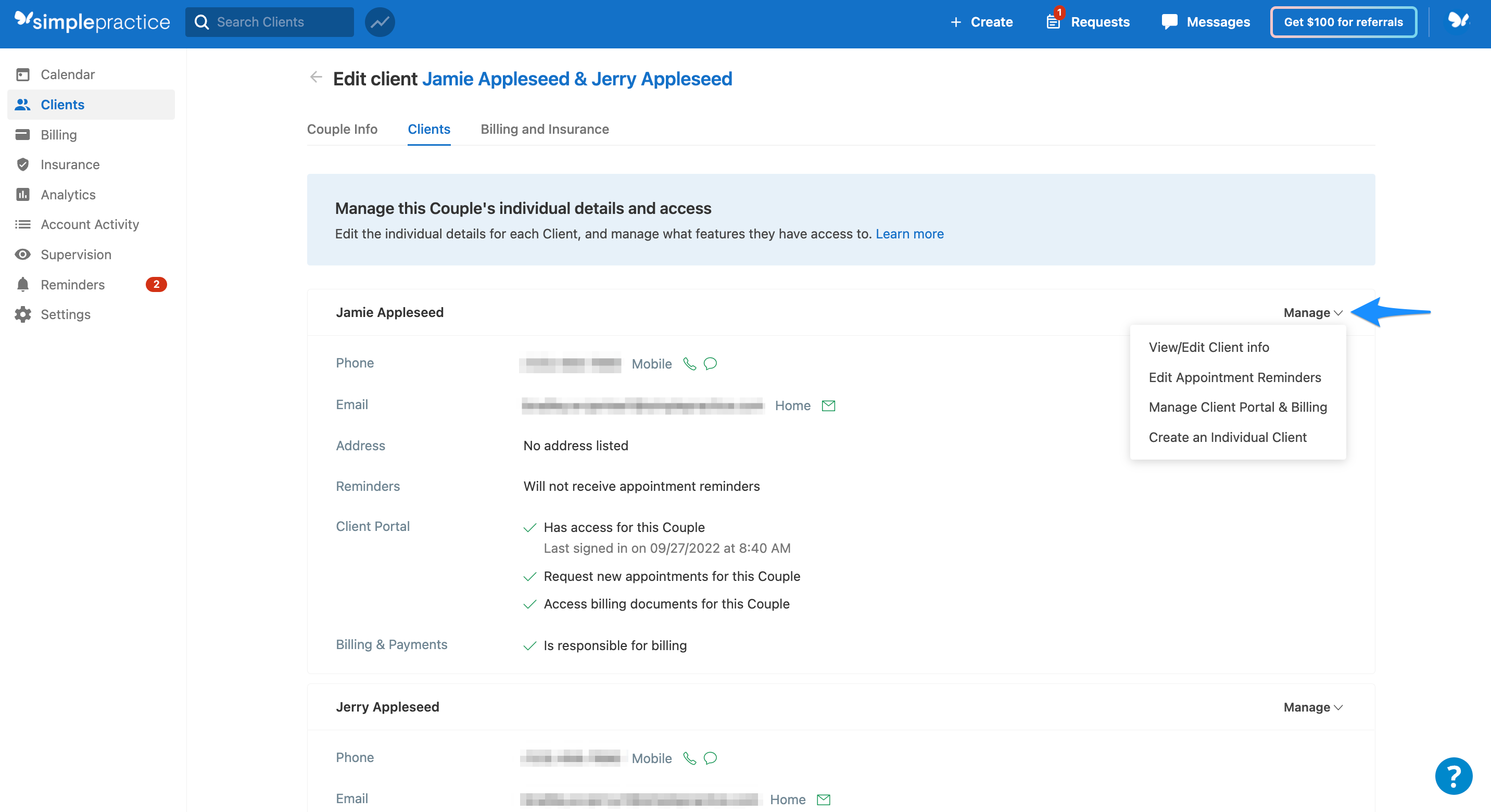 Enhanced Client Management for couples – SimplePractice Support