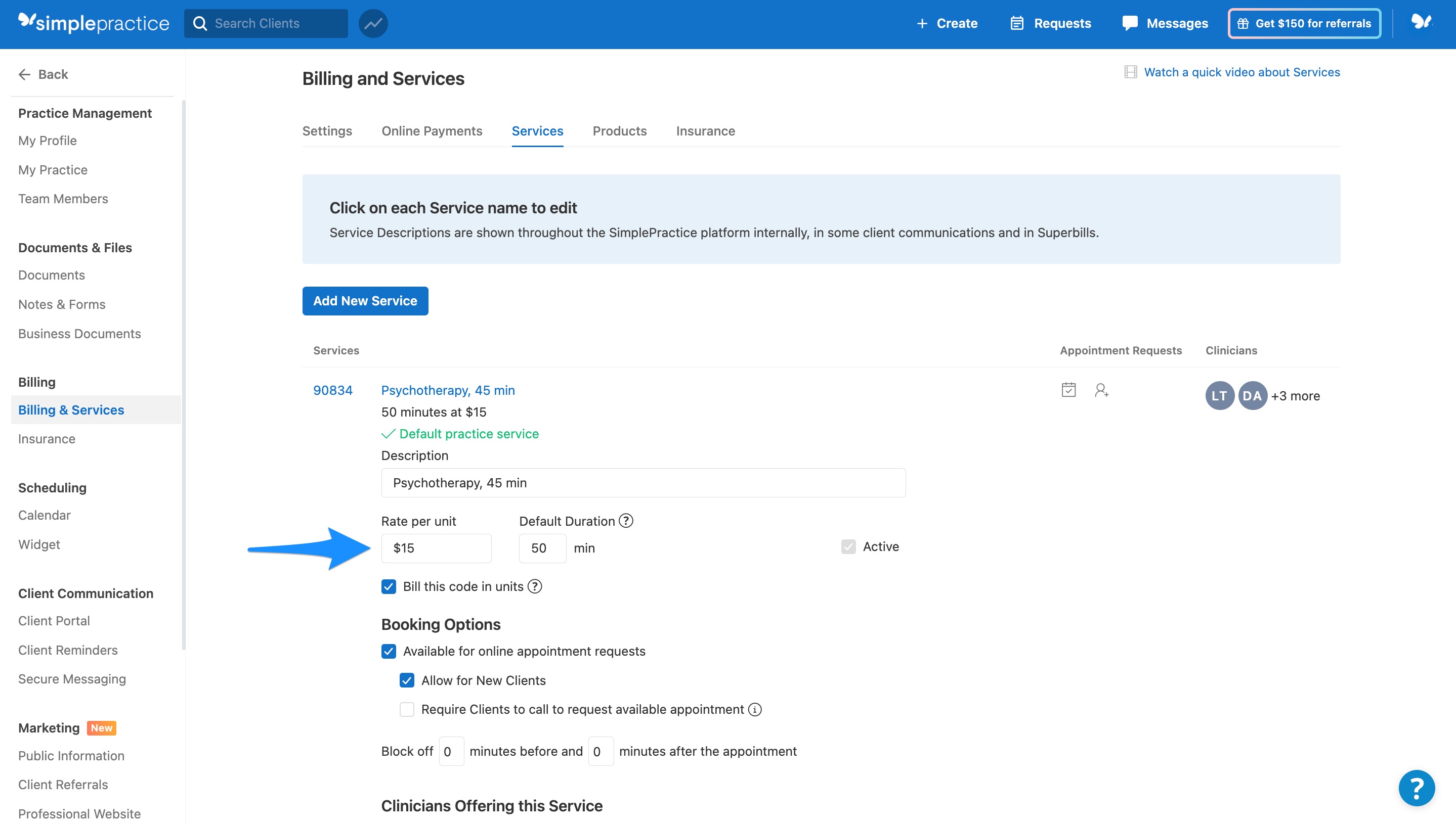 Using Unit Billing and multiple service codes – SimplePractice Support