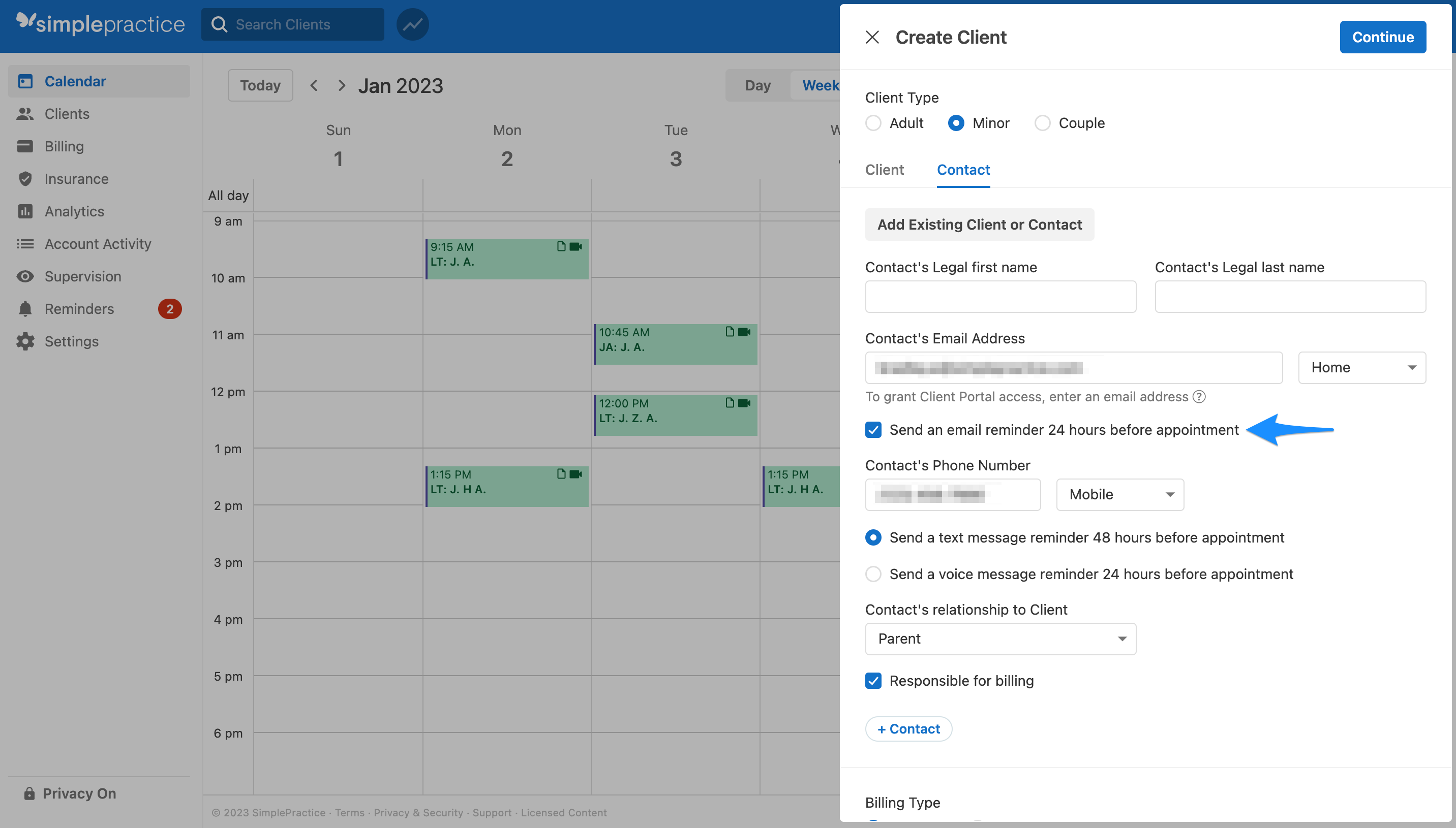 Adding a new client and navigating your Clients and contacts list ...
