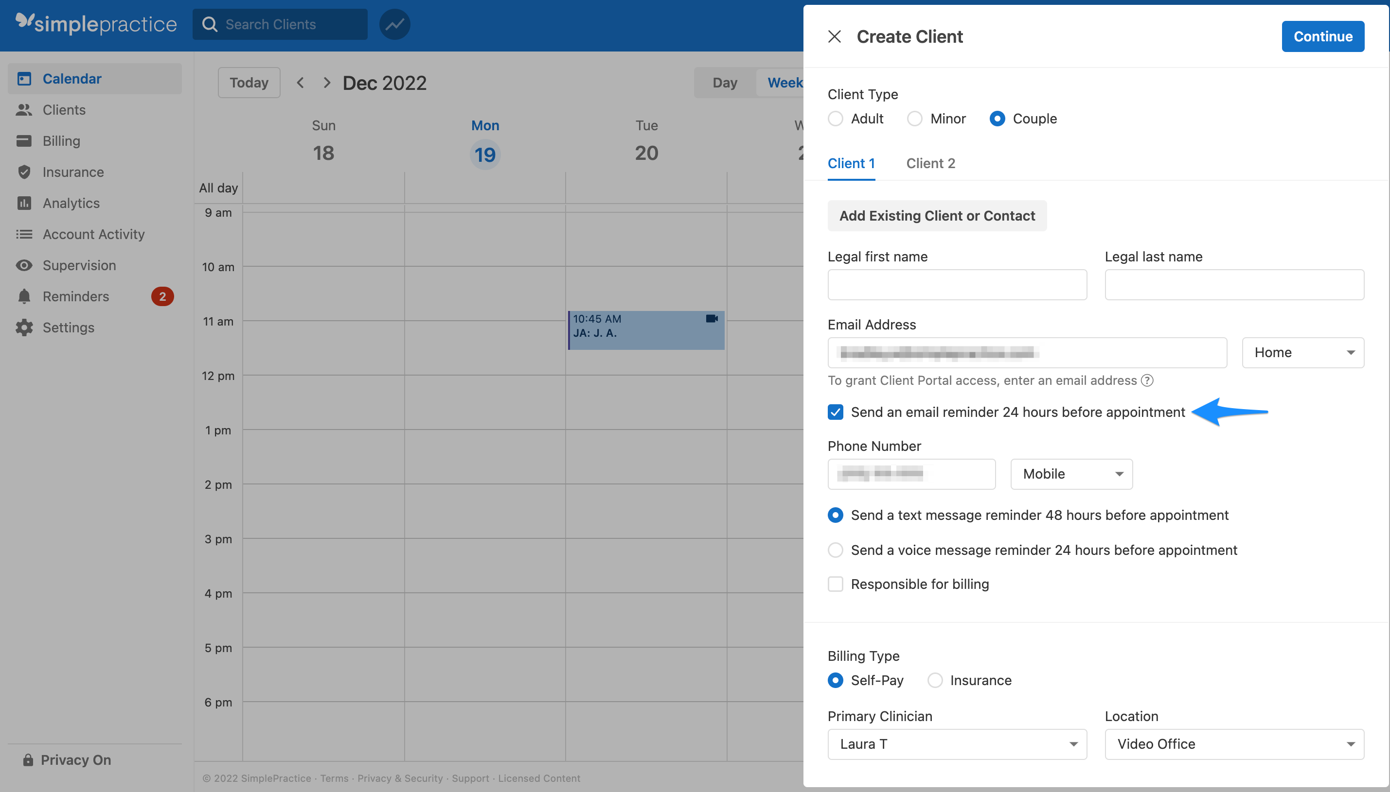 Adding a new client and navigating your Clients and contacts list ...