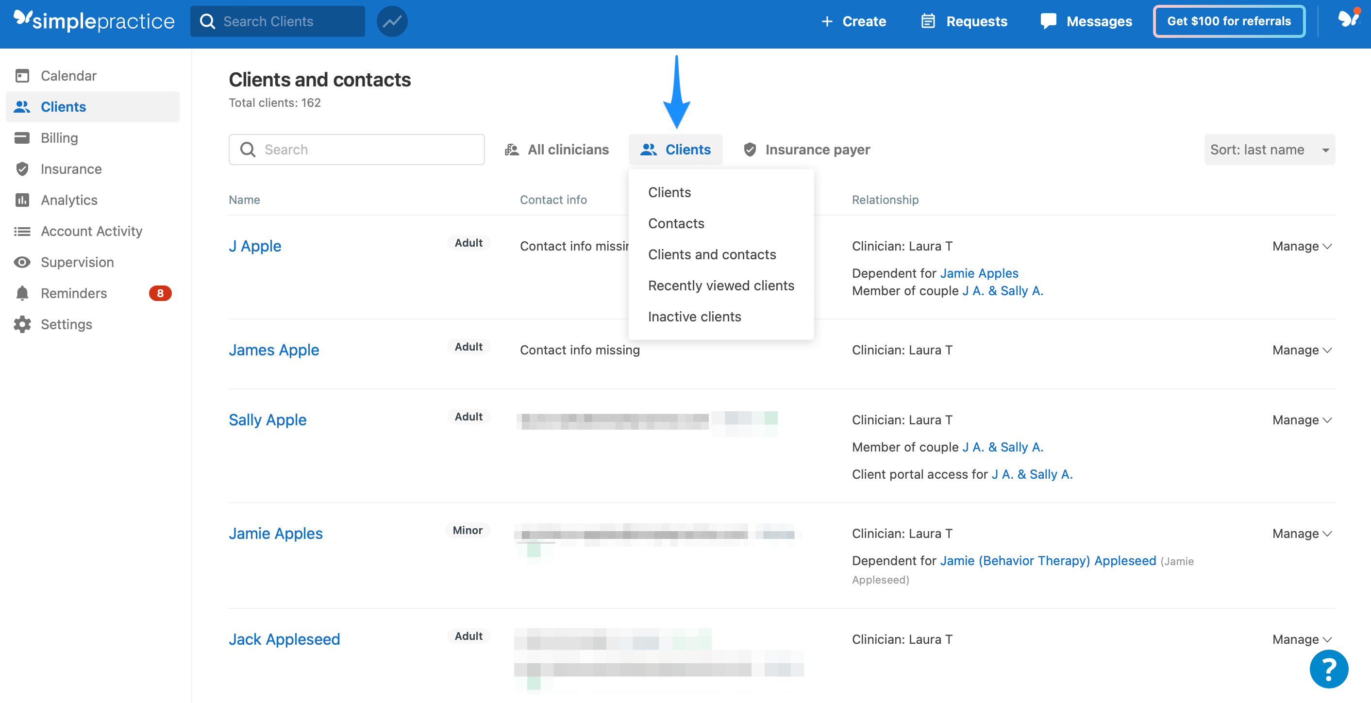 Adding a new client and navigating your Clients and contacts list – SimplePractice Support