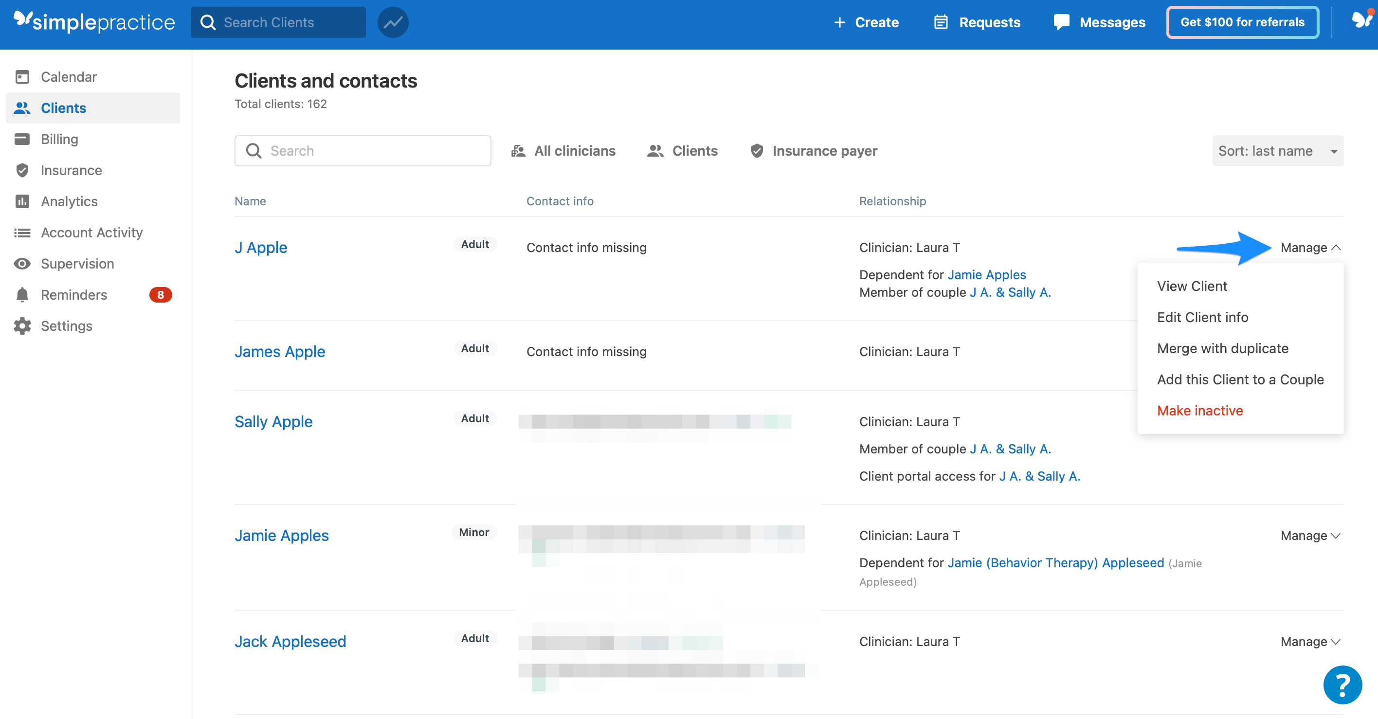 Adding a new client and navigating your Clients and contacts list ...