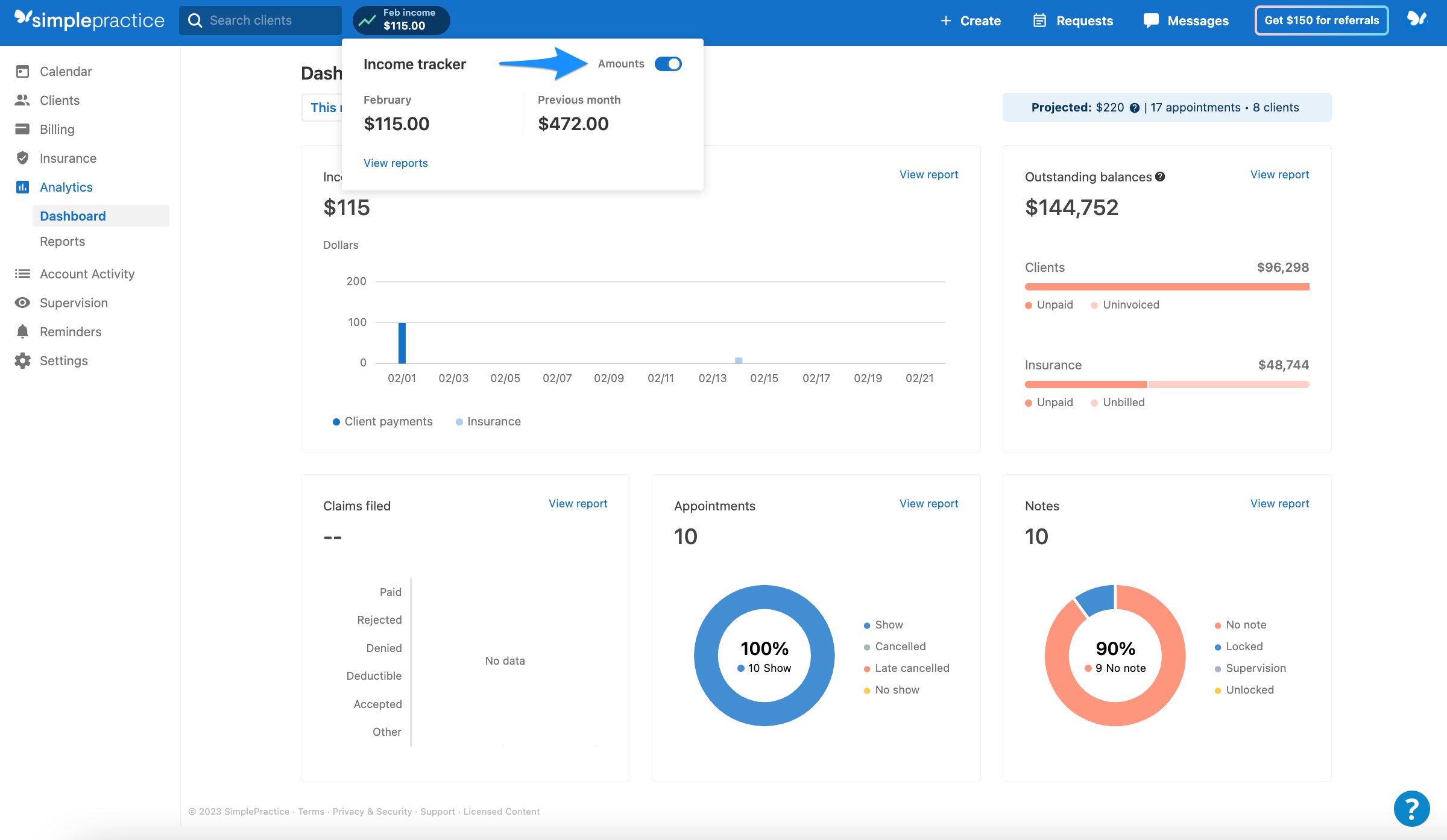 Understanding your Analytics dashboard and reports – SimplePractice Support