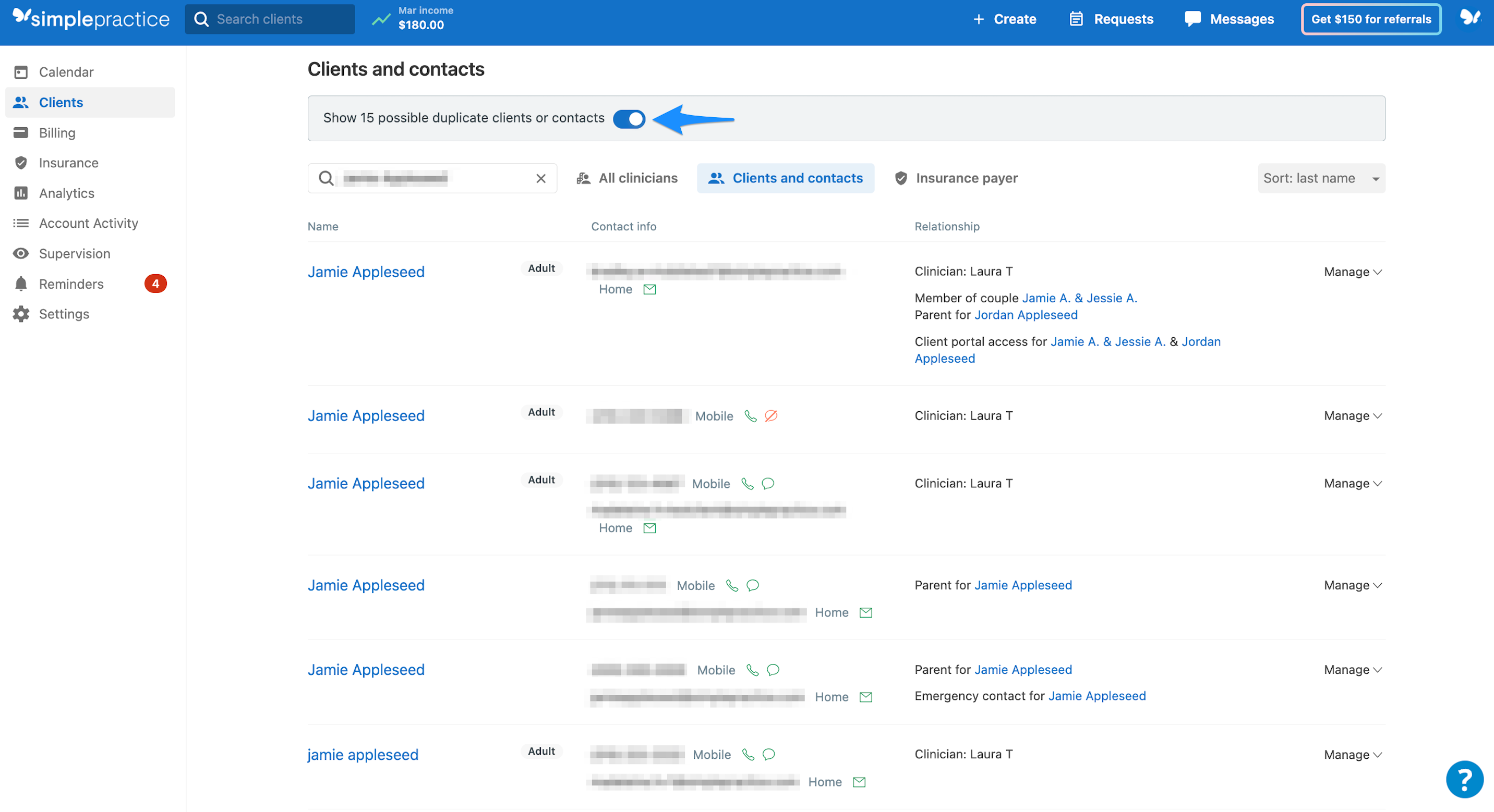 Adding a new client and navigating your Clients and contacts list ...
