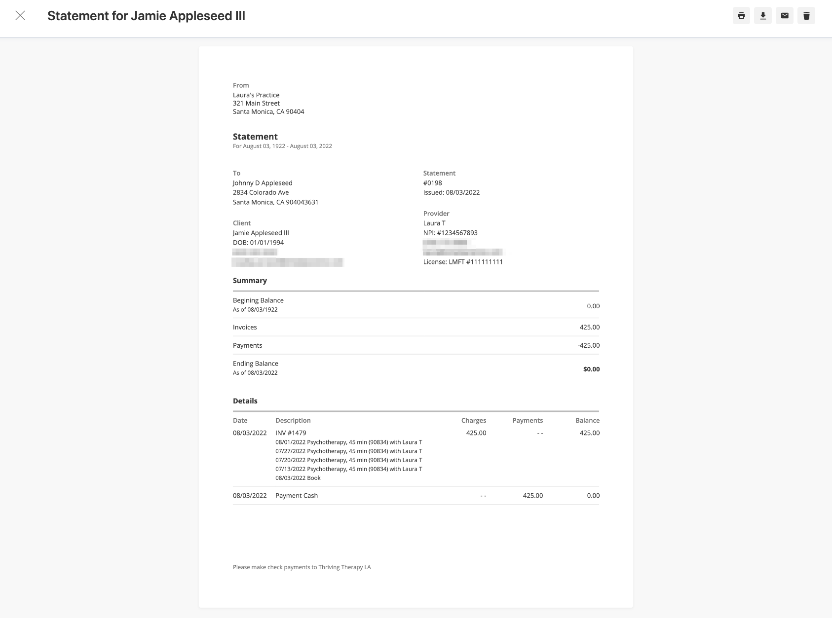 Understanding invoices, statements, and superbills – SimplePractice Support