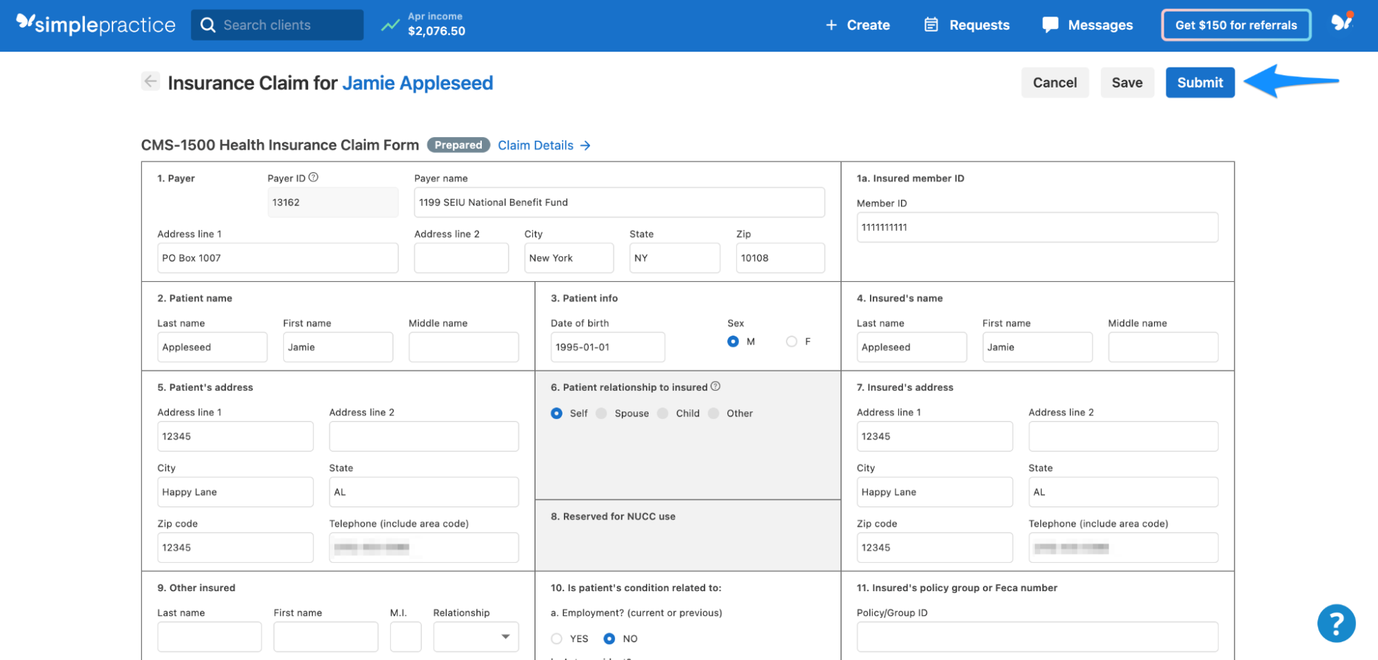 Filing primary claims in SimplePractice – SimplePractice Support