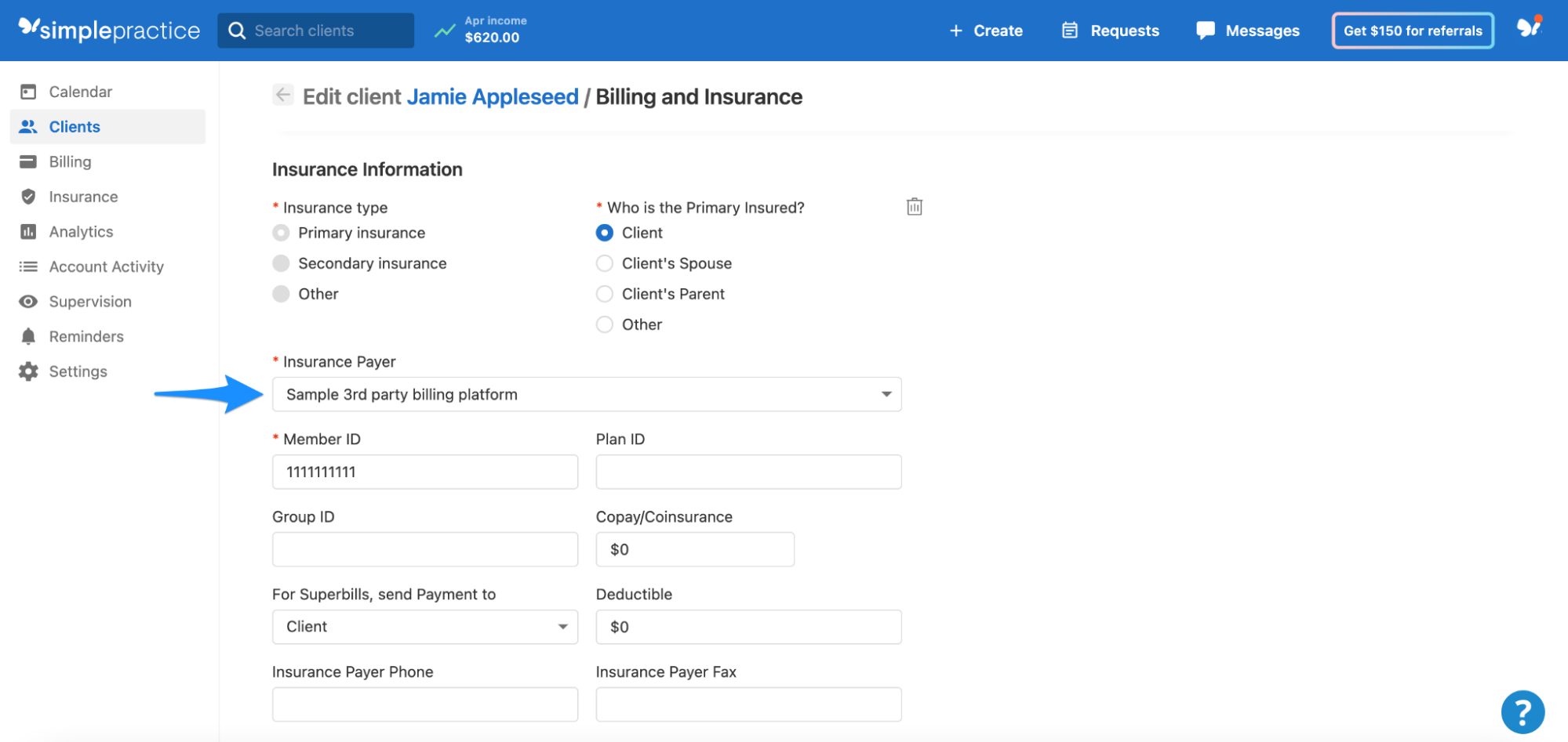 Adding insurance payments – SimplePractice Support