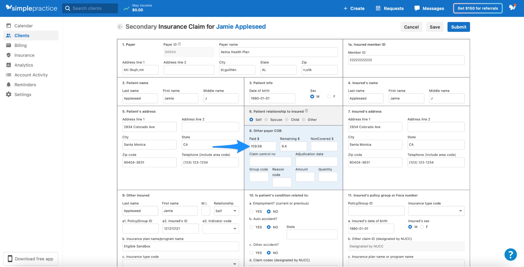 Filing secondary insurance claims – SimplePractice Support