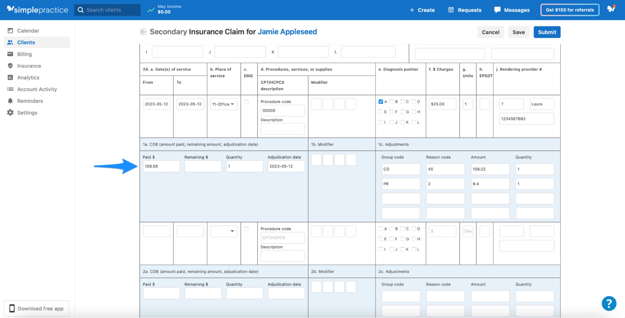 Filing secondary insurance claims – SimplePractice Support