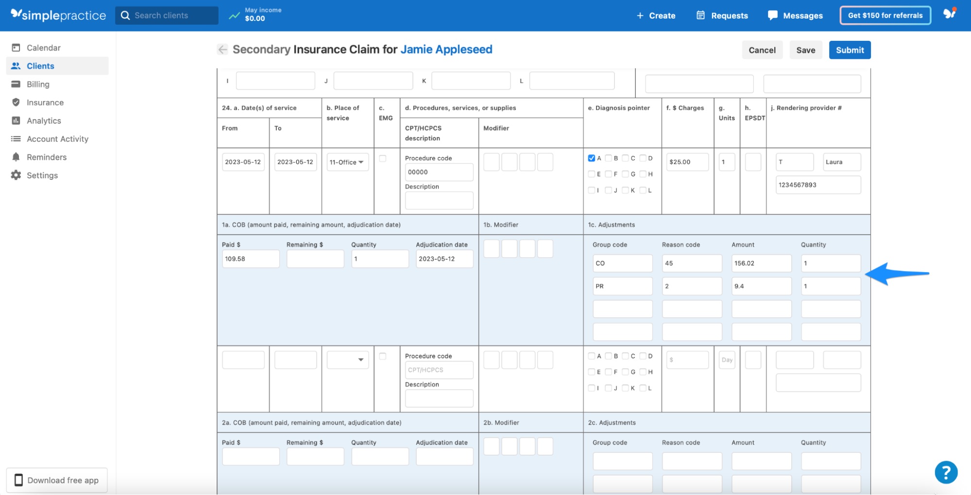 Filing secondary insurance claims – SimplePractice Support