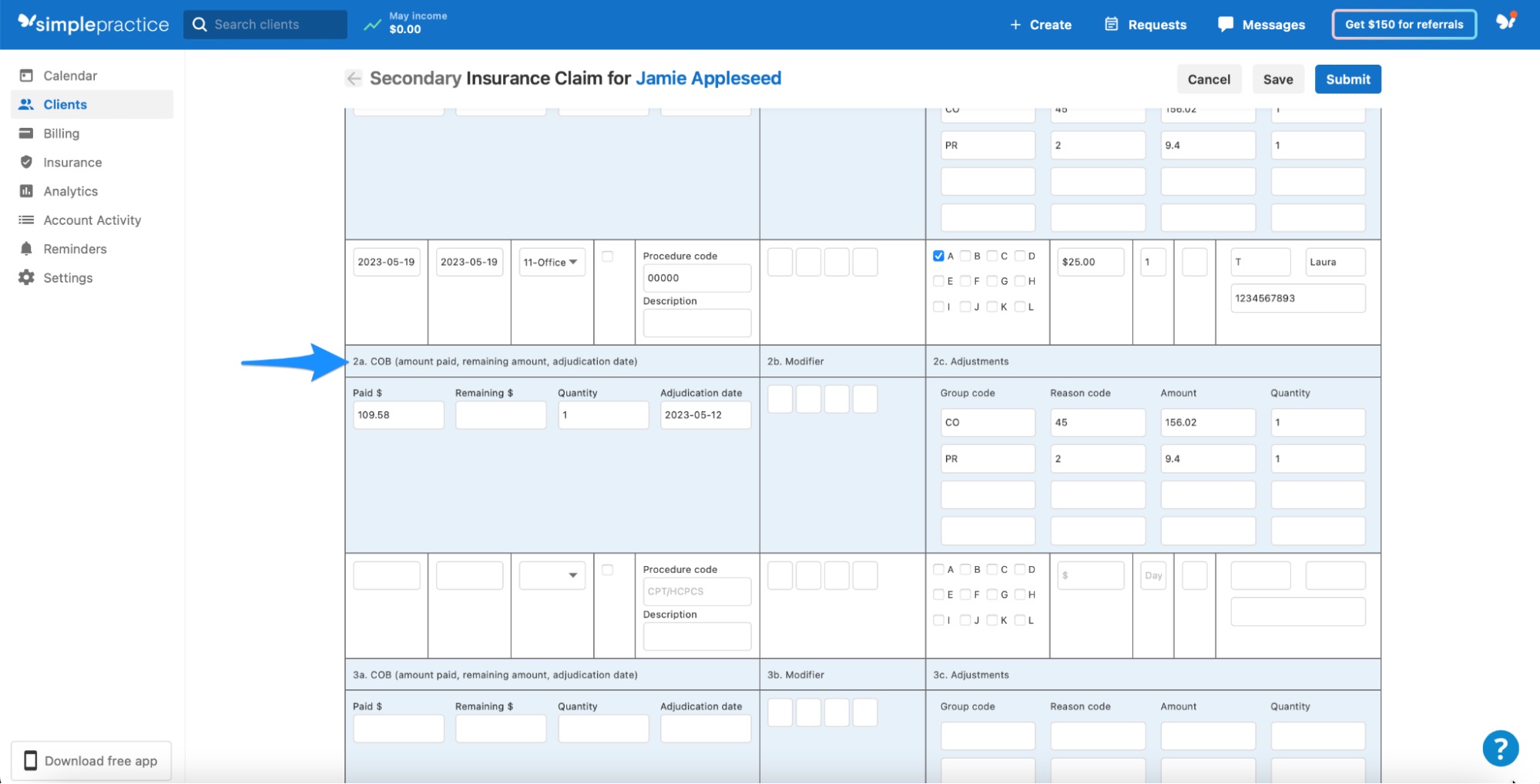 Filing secondary insurance claims – SimplePractice Support