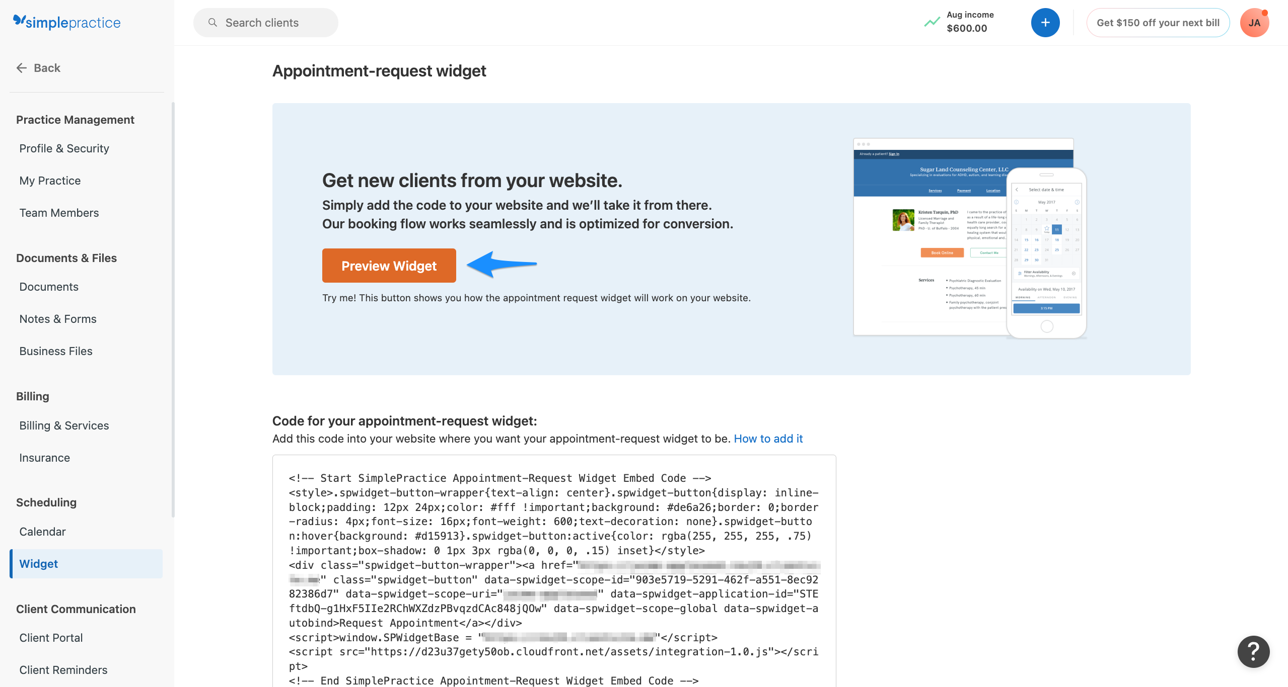 Adding the appointment-request widget to your website – SimplePractice ...