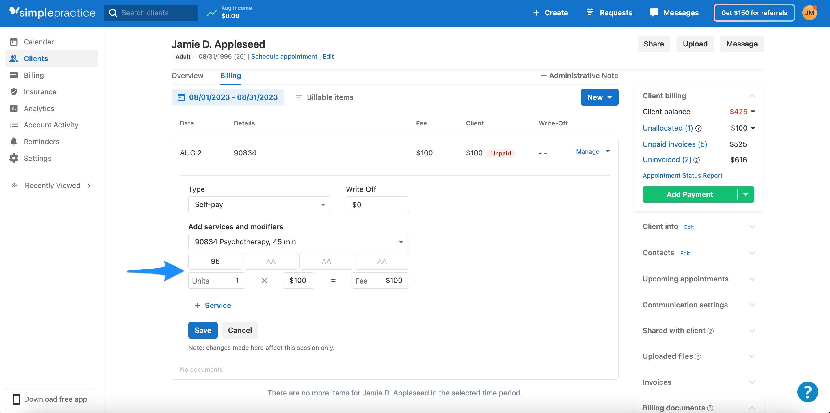 Appointment level billing changes – SimplePractice Support