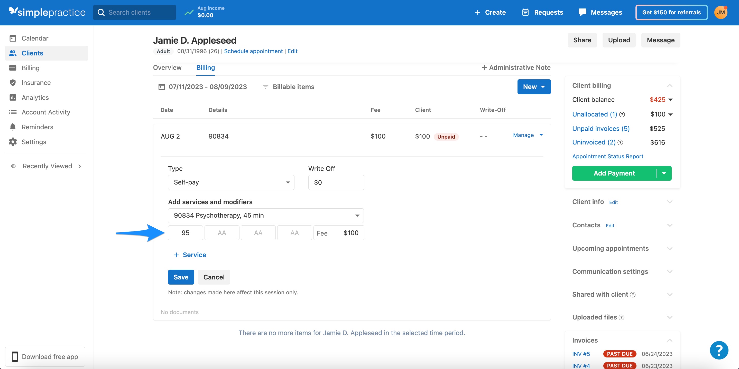 Adding modifiers to claims and superbills – SimplePractice Support