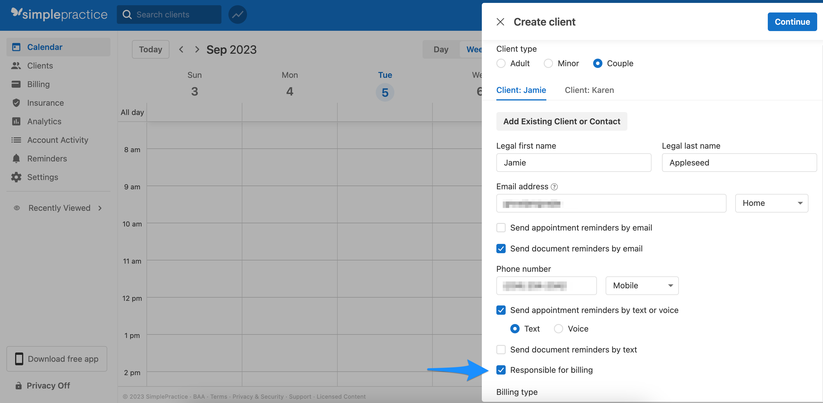 Adding a new client and navigating your Clients and contacts list ...