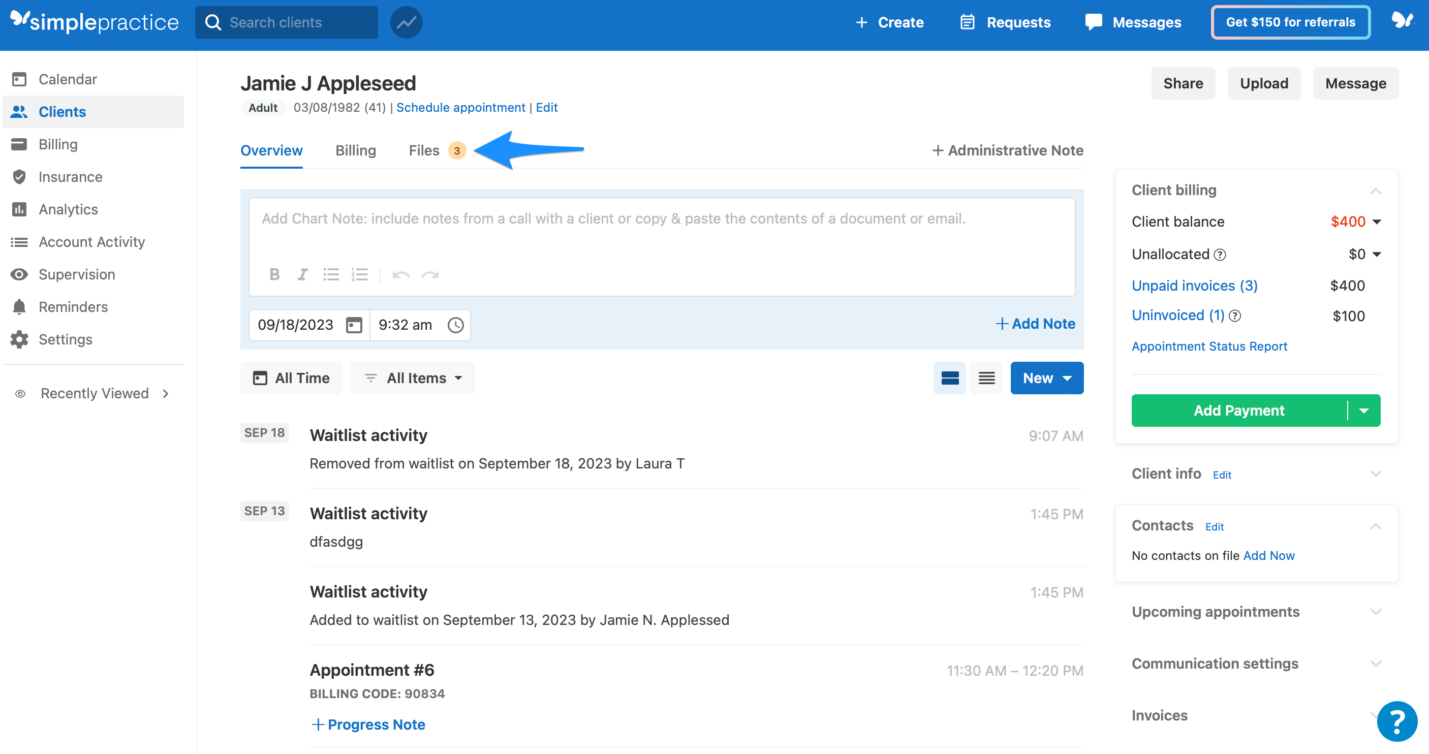 Managing The Client Files Overview Page Simplepractice Support