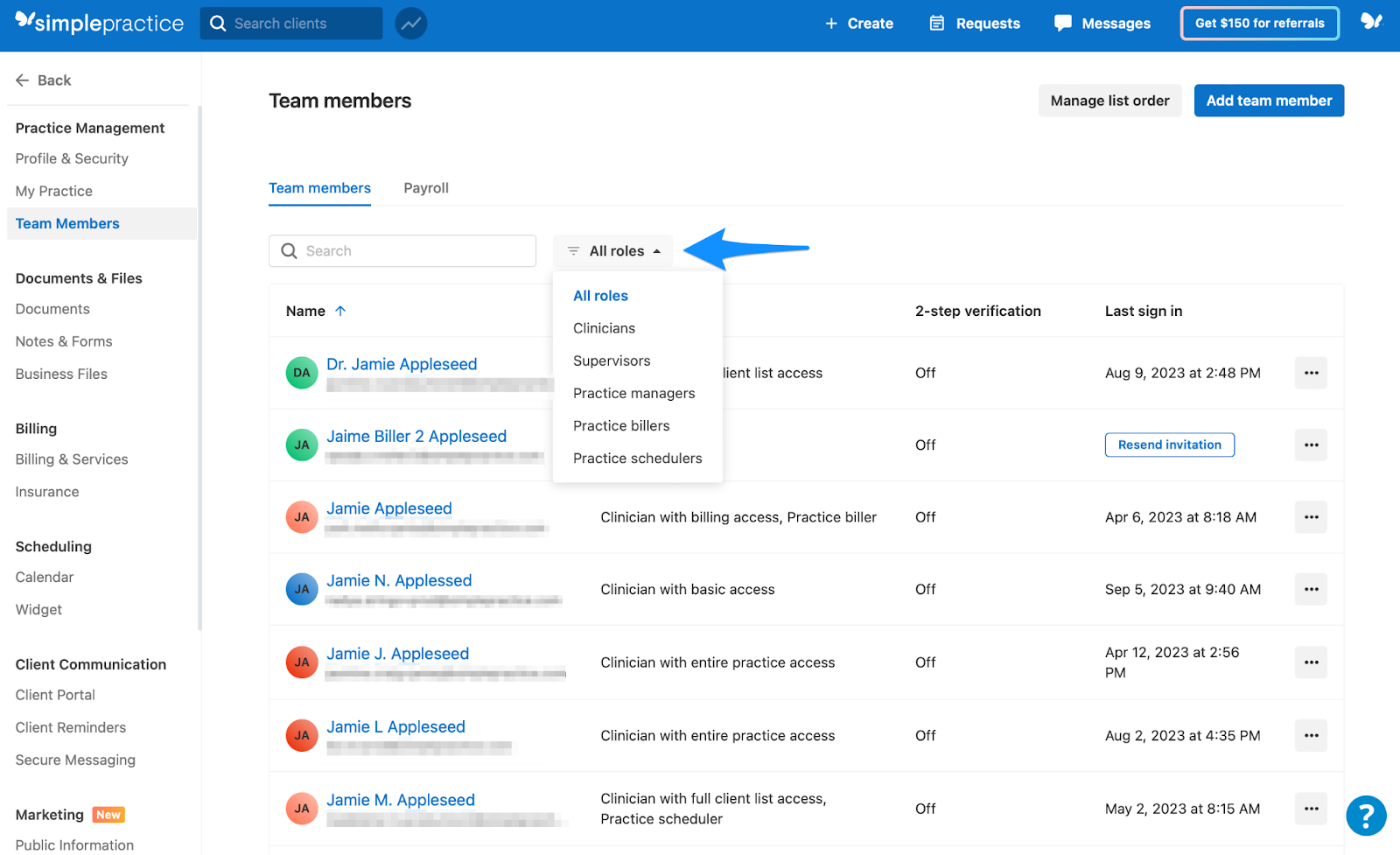 Adding and managing team members – SimplePractice Support