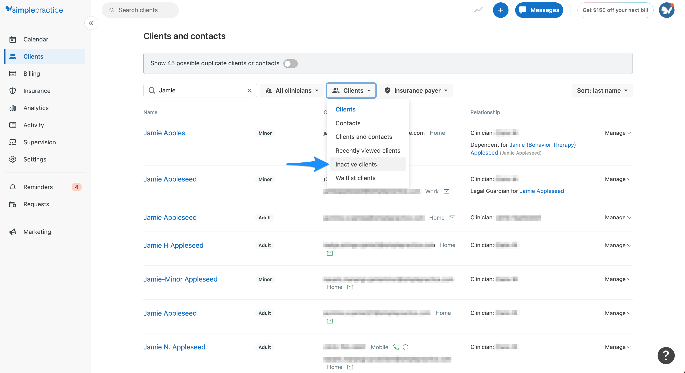 Adding a new client and navigating your Clients and contacts list ...