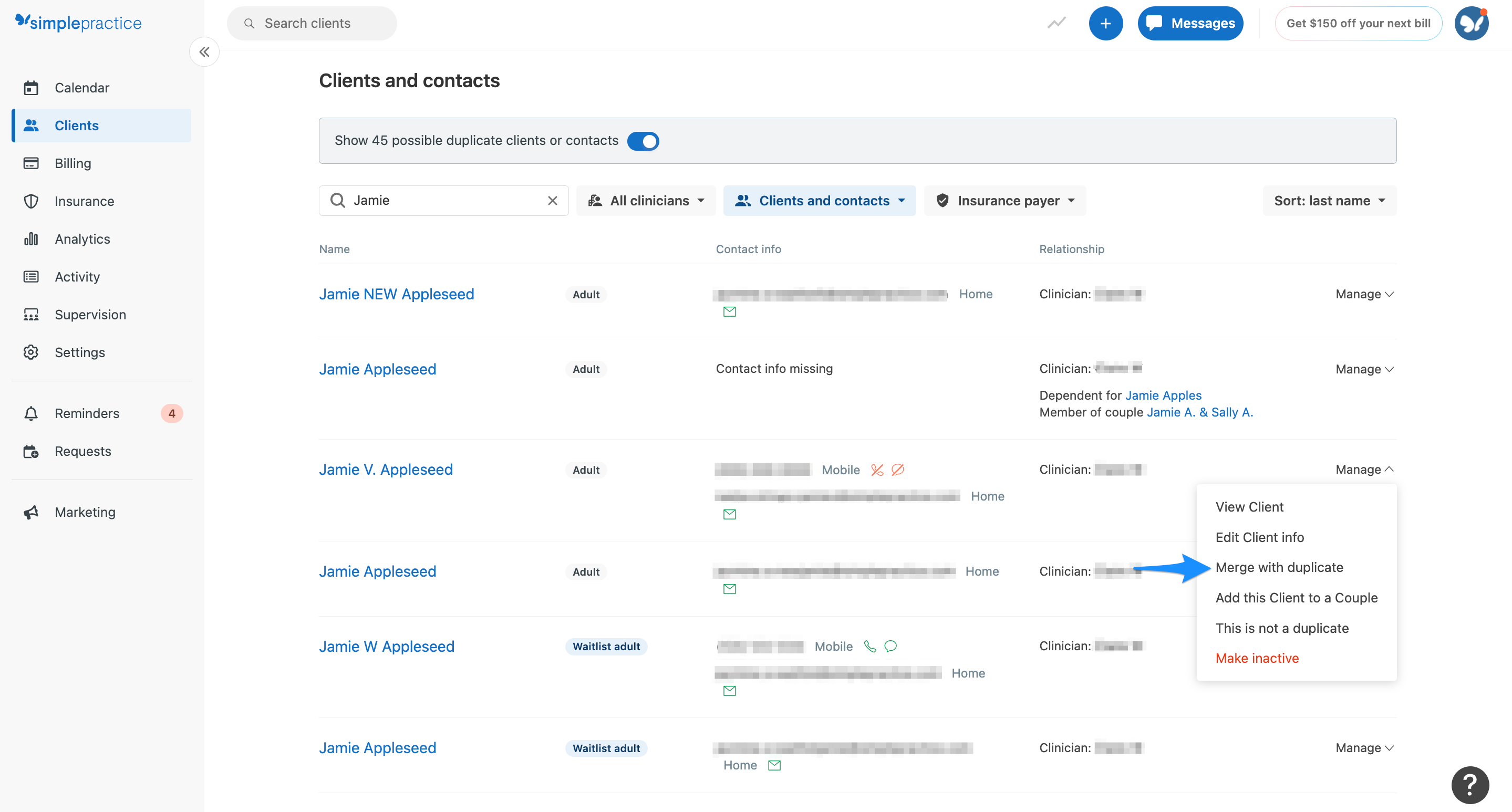 Adding a new client and navigating your Clients and contacts list – SimplePractice Support