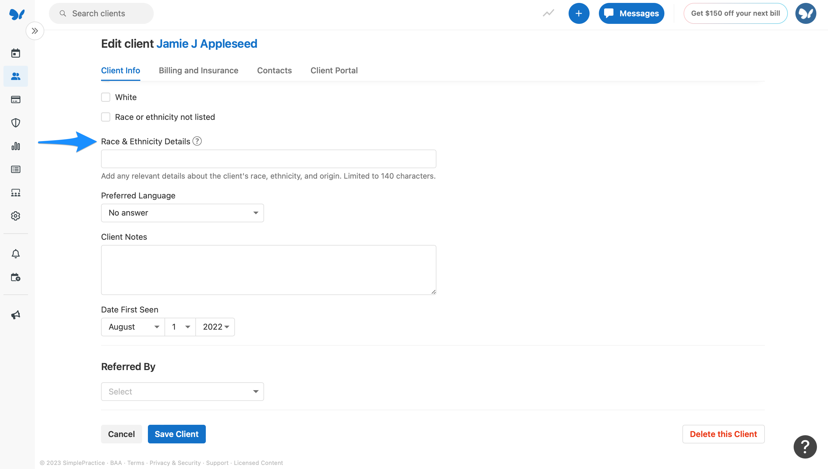Editing a client's information – SimplePractice Support