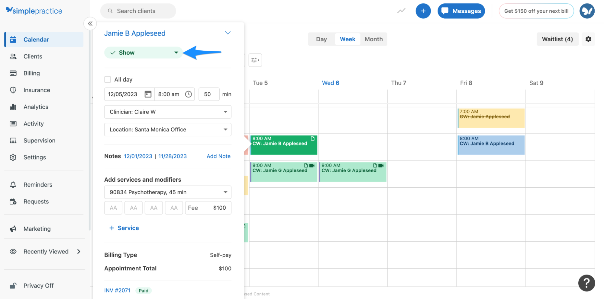 How to change an appointment status – SimplePractice Support