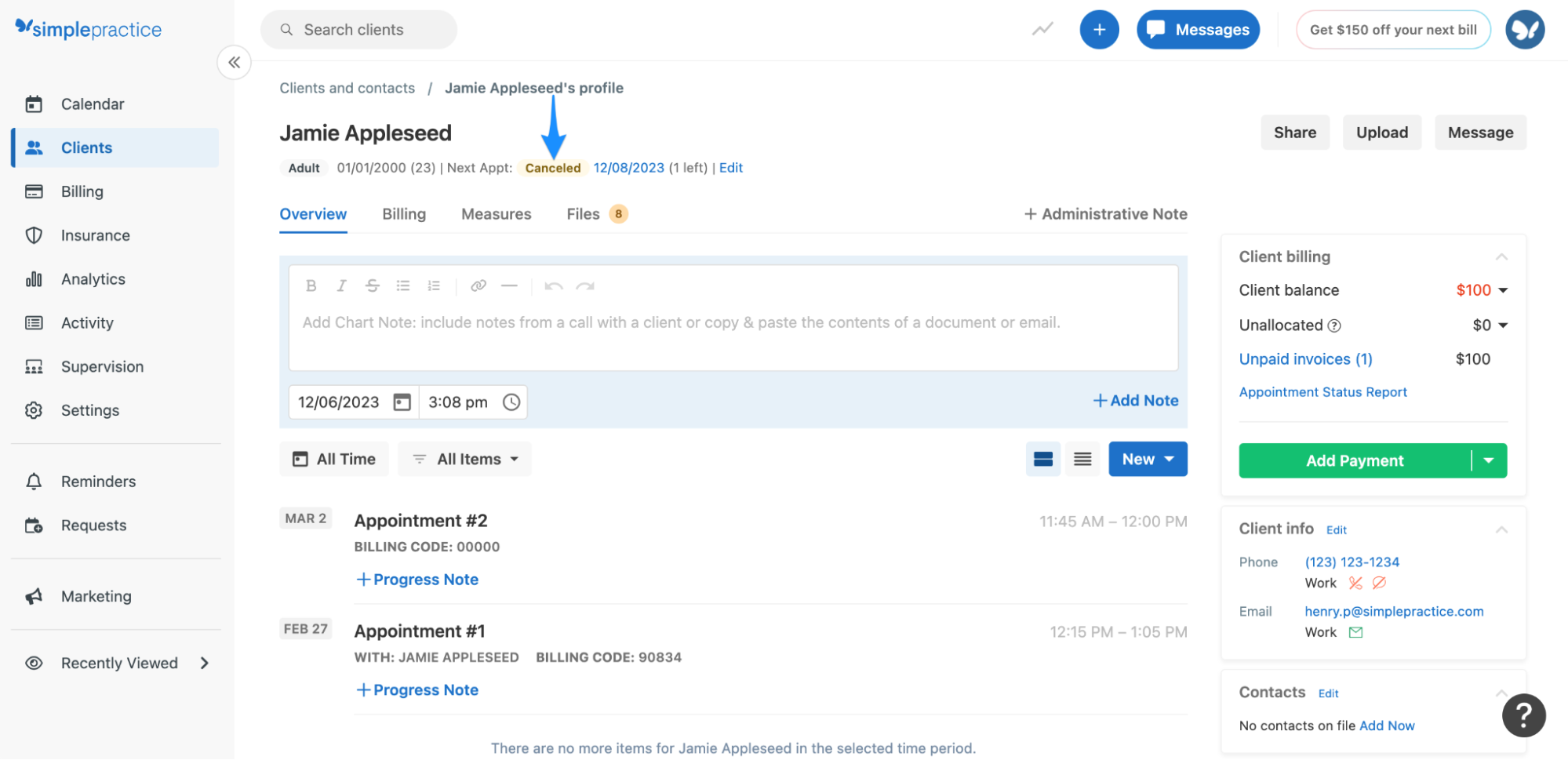 How to change an appointment status – SimplePractice Support