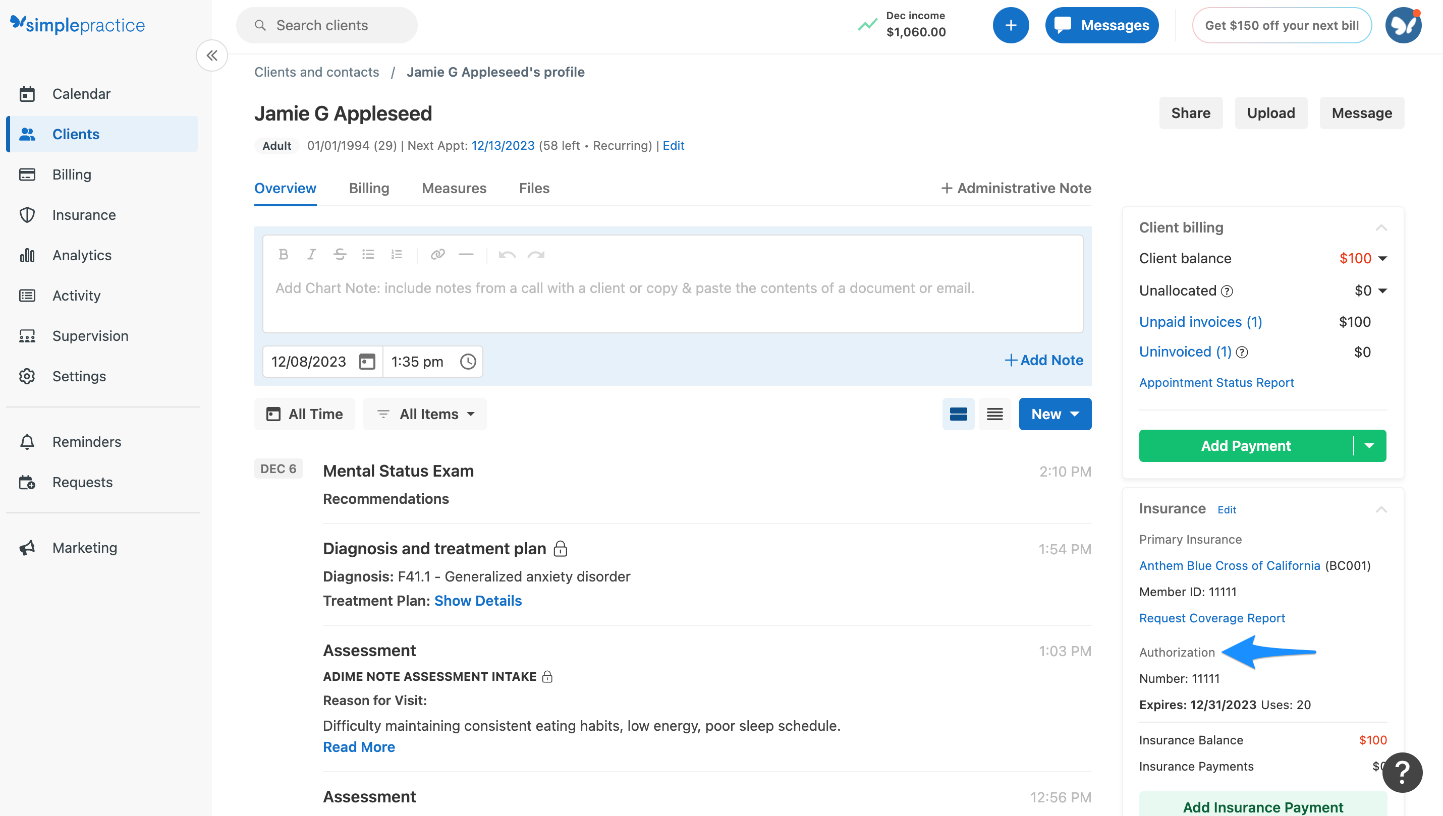 Using Authorization Tracking – SimplePractice Support