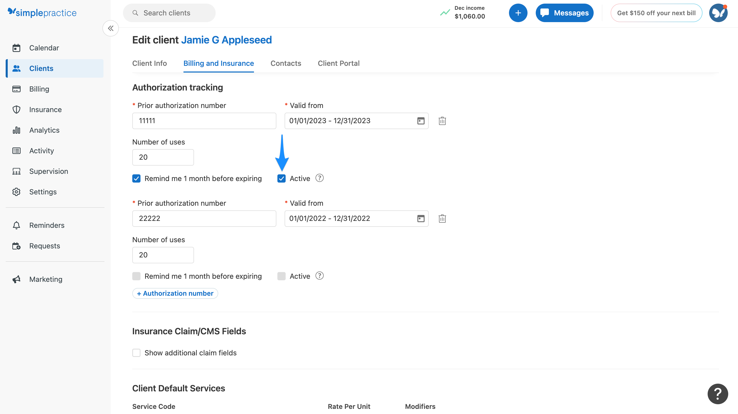 Using Authorization Tracking – SimplePractice Support