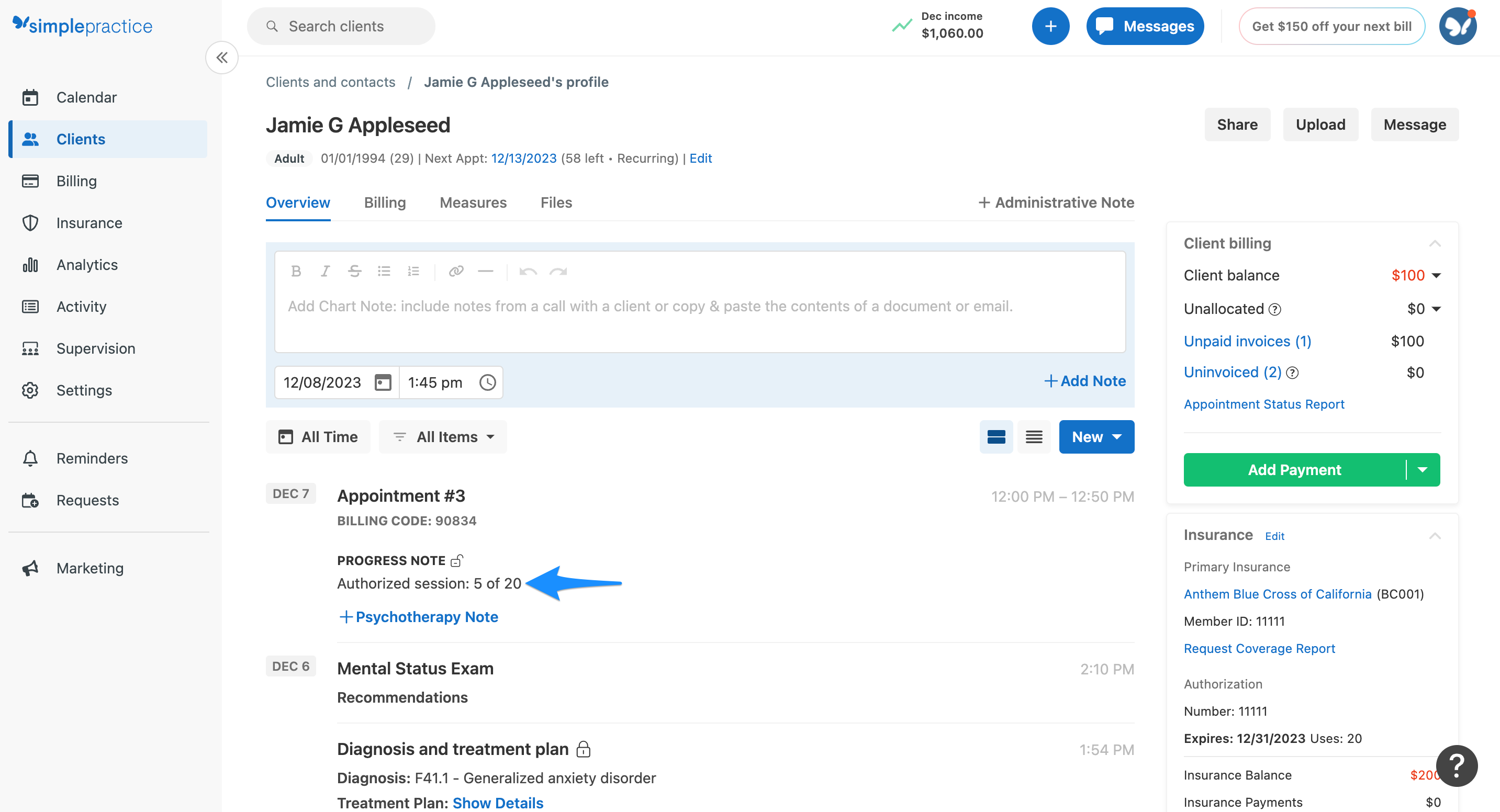 Using Authorization Tracking – SimplePractice Support