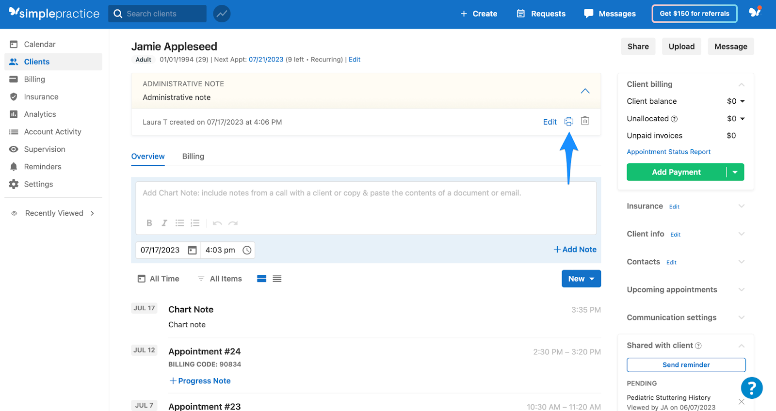 Using administrative notes – SimplePractice Support