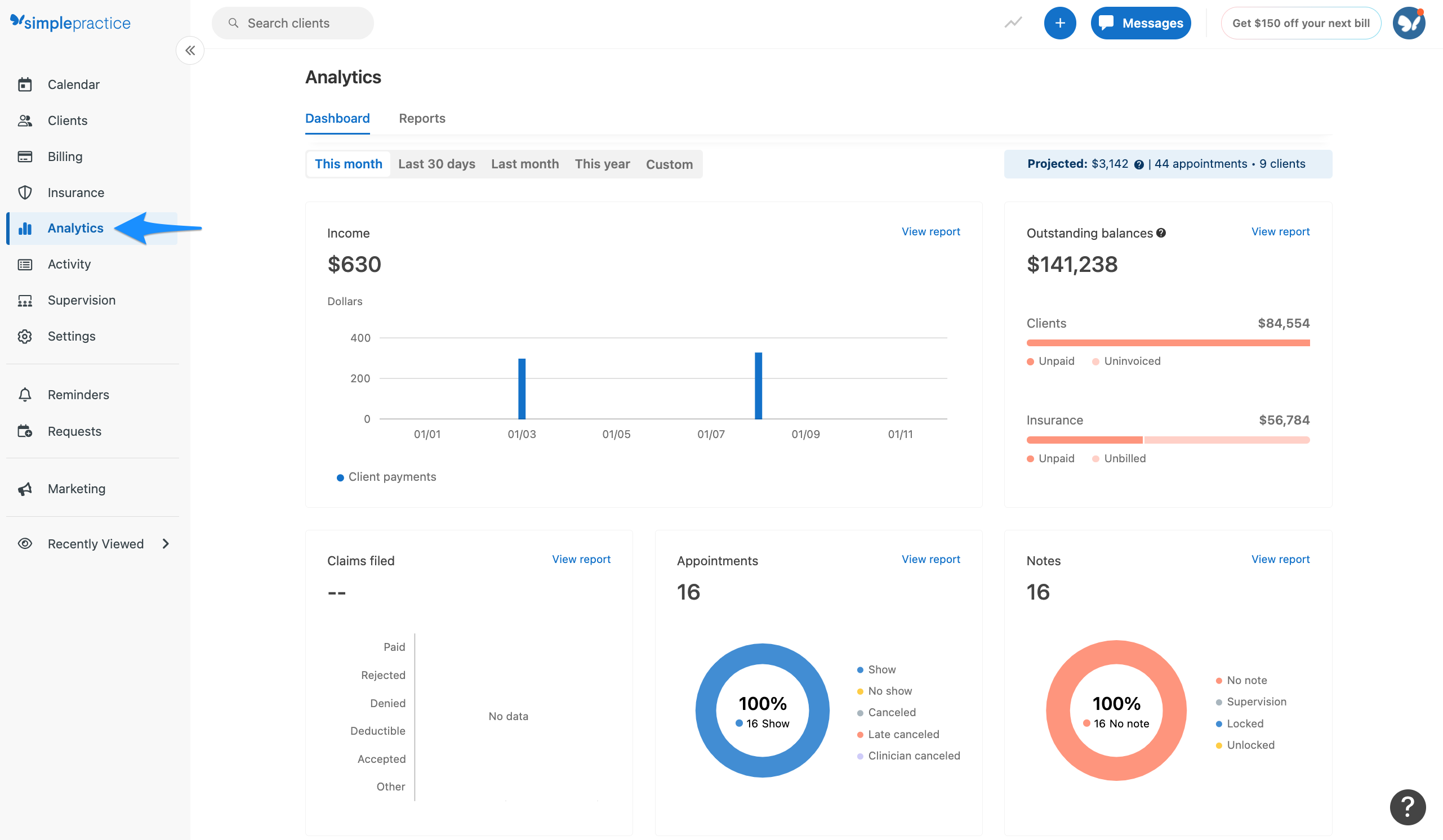 Understanding your Analytics dashboard and reports – SimplePractice Support