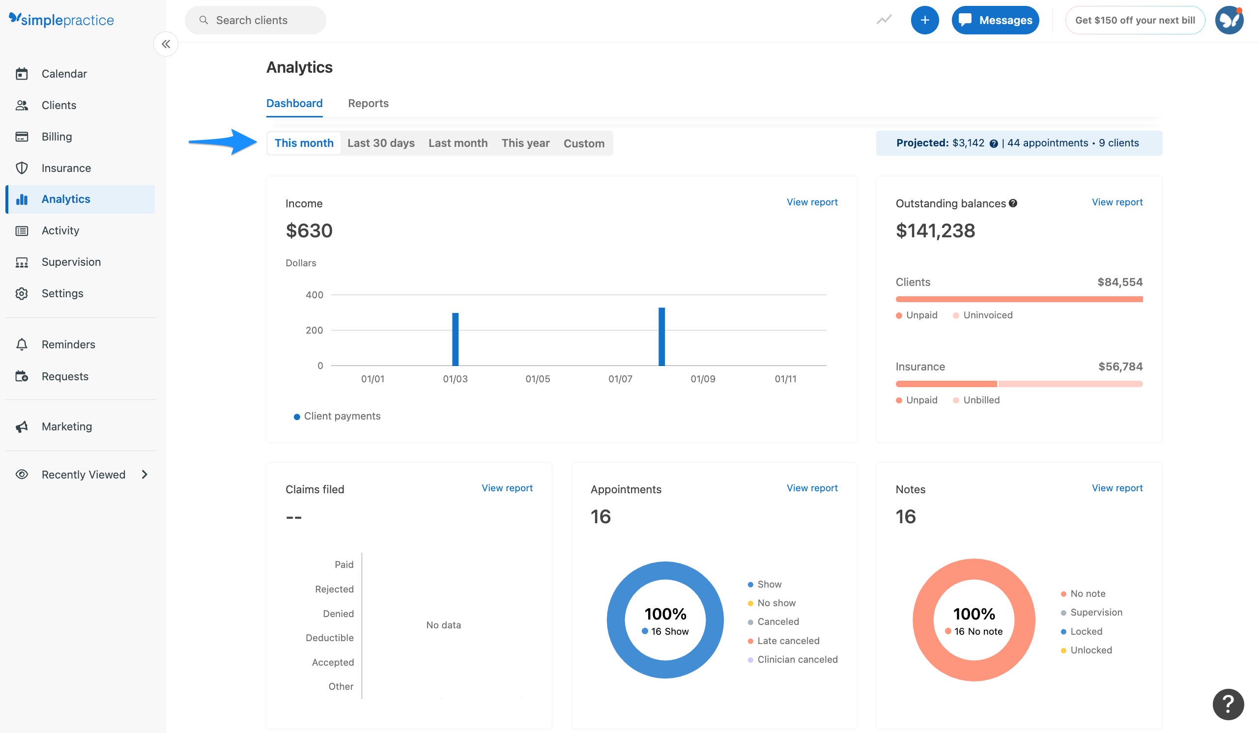 Understanding your Analytics dashboard and reports – SimplePractice Support