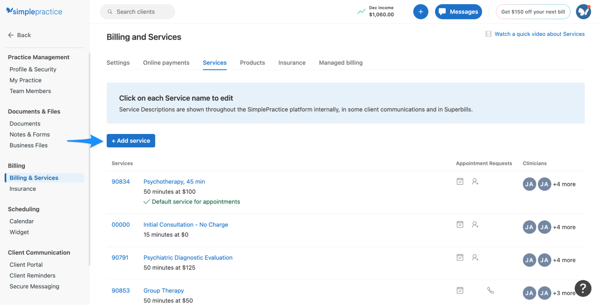 Setting default rates for clinicians – SimplePractice Support