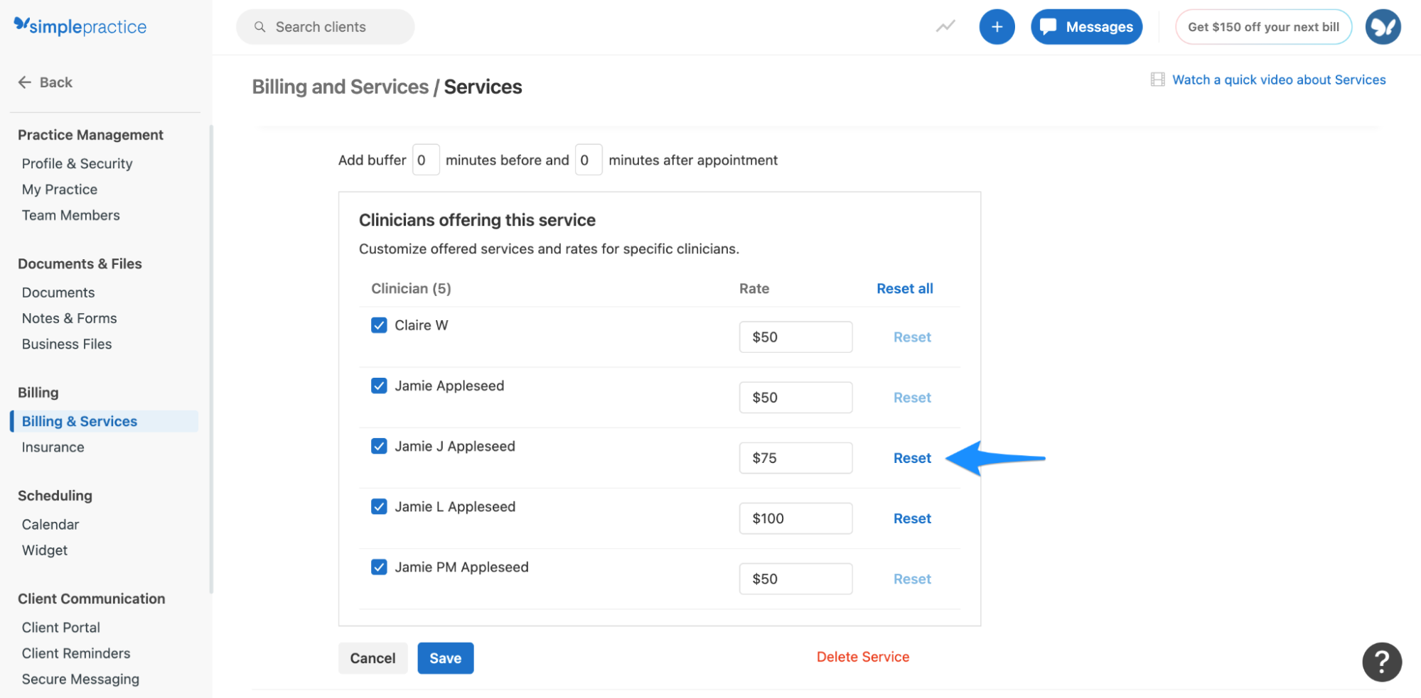 Setting default rates for clinicians – SimplePractice Support