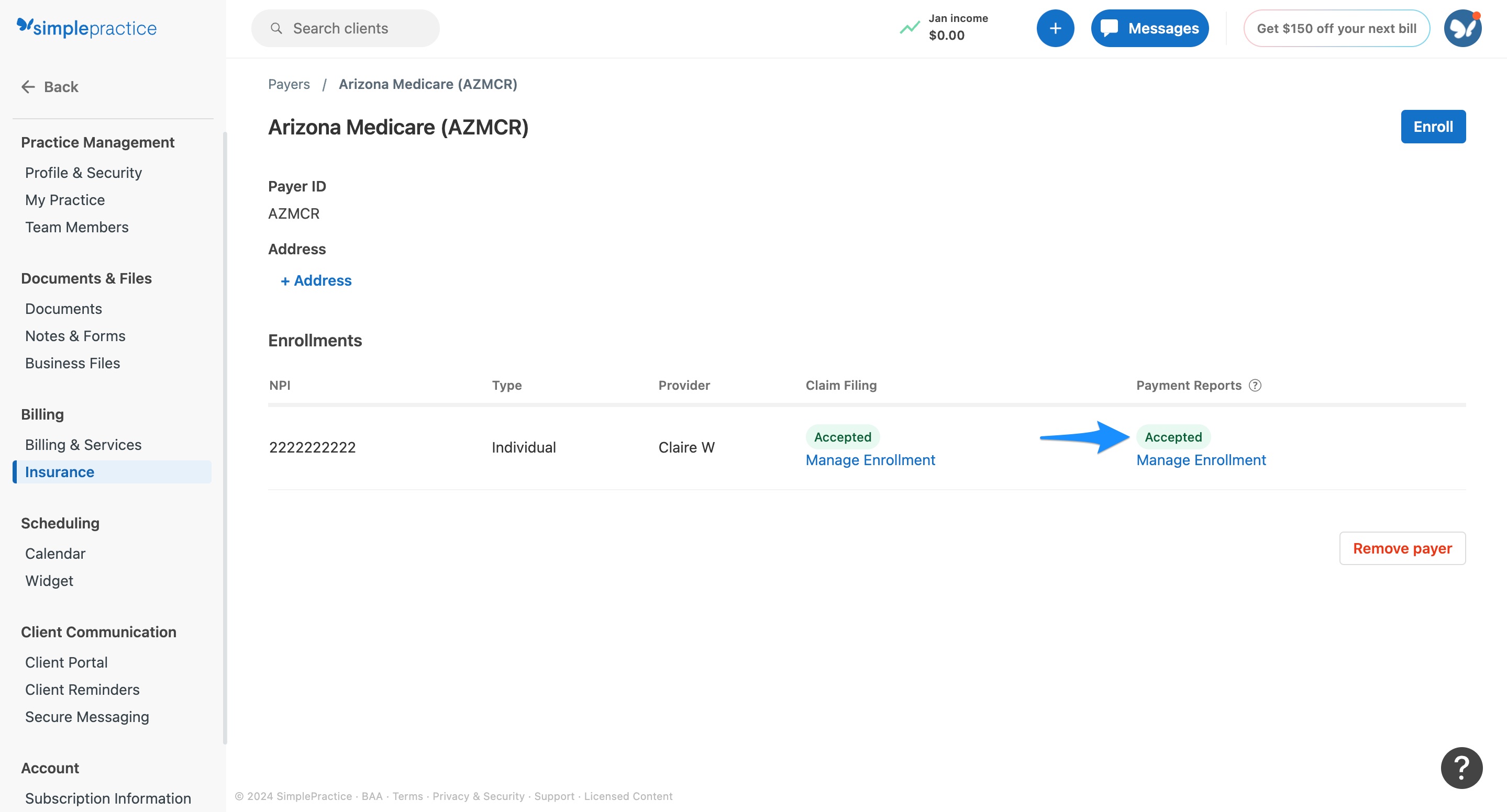 Submitting enrollments to file claims and receive Payment Reports – SimplePractice Support