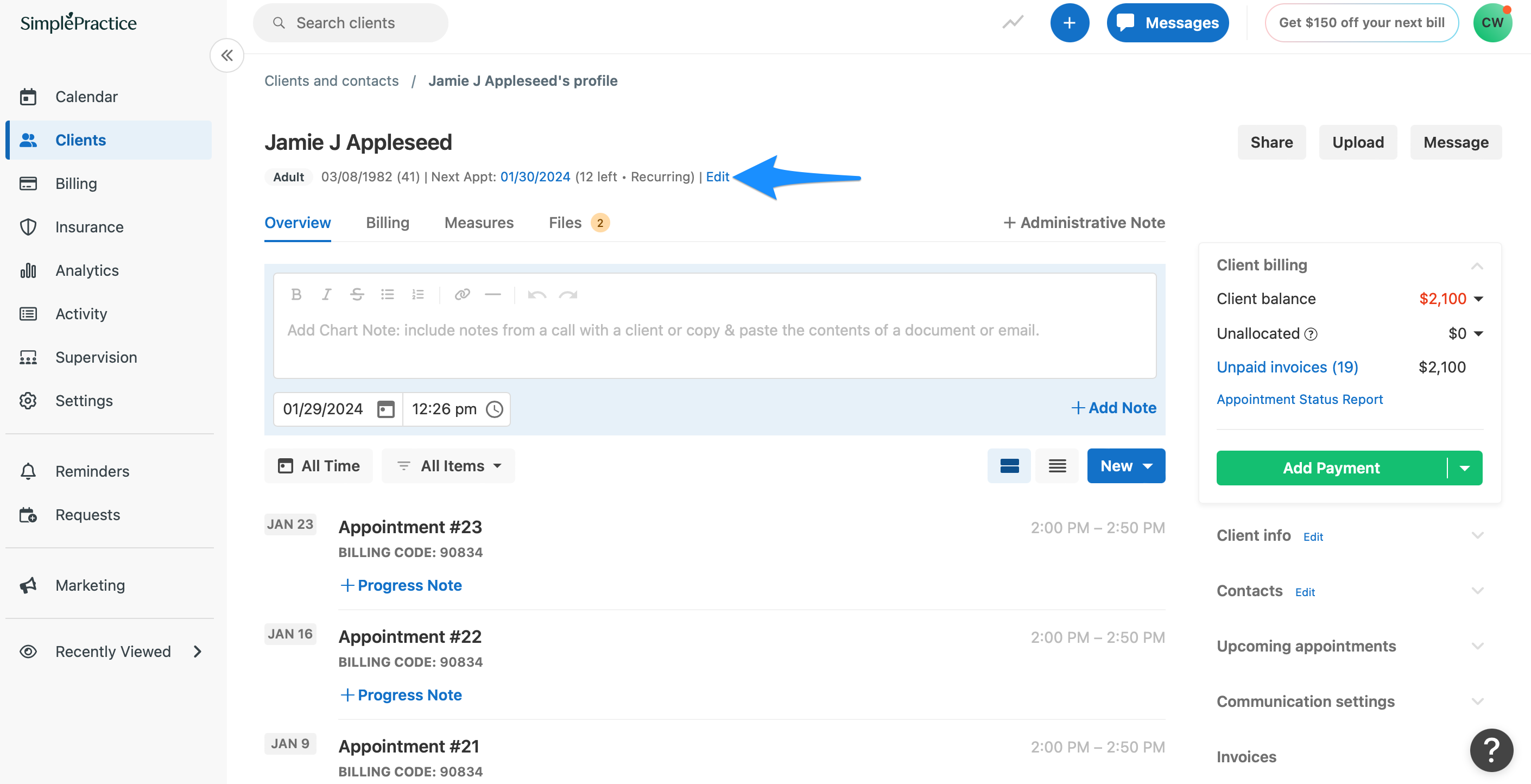 Editing a client's information – SimplePractice Support