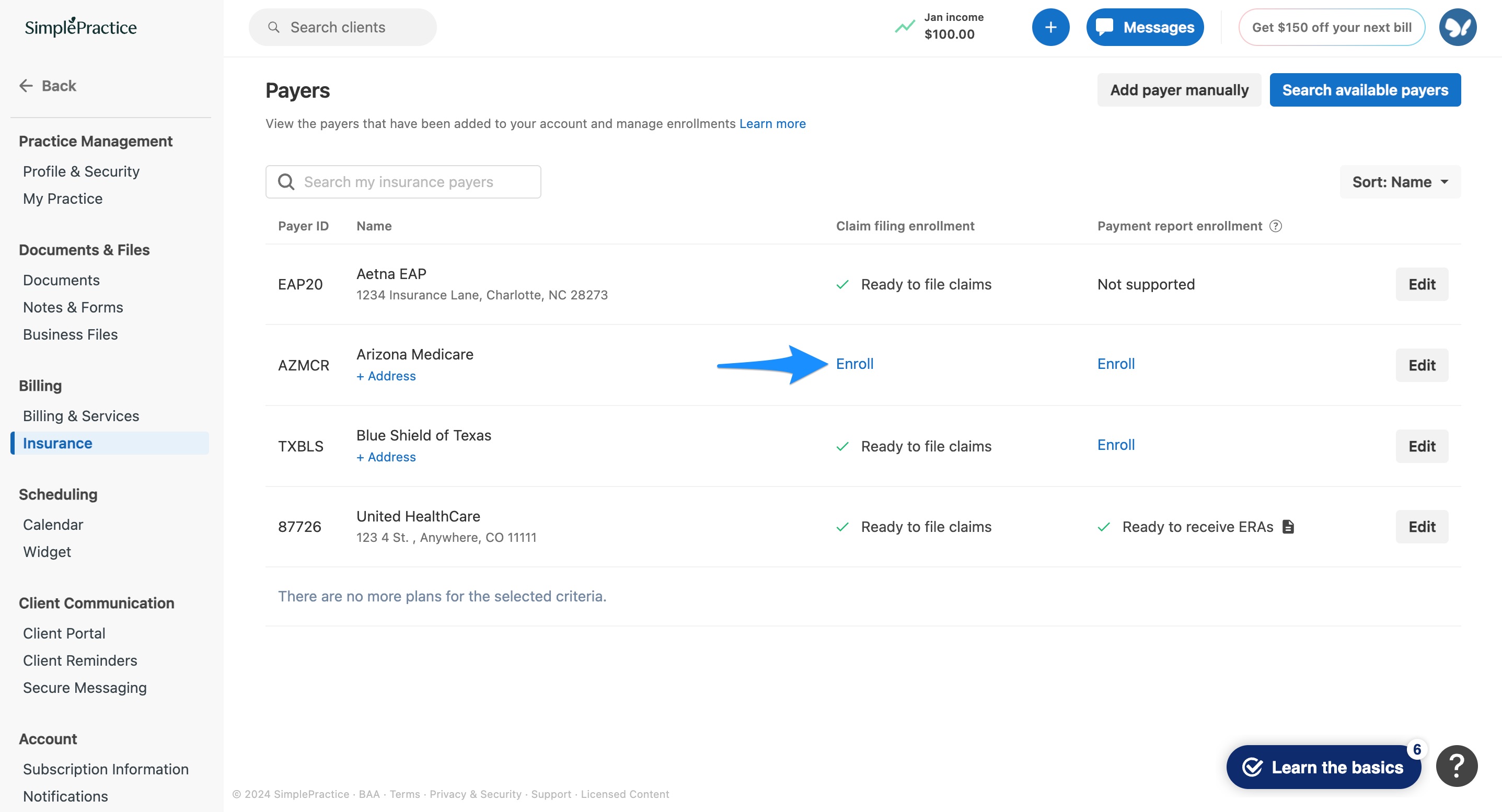 Submitting enrollments to file claims and receive Payment Reports – SimplePractice Support