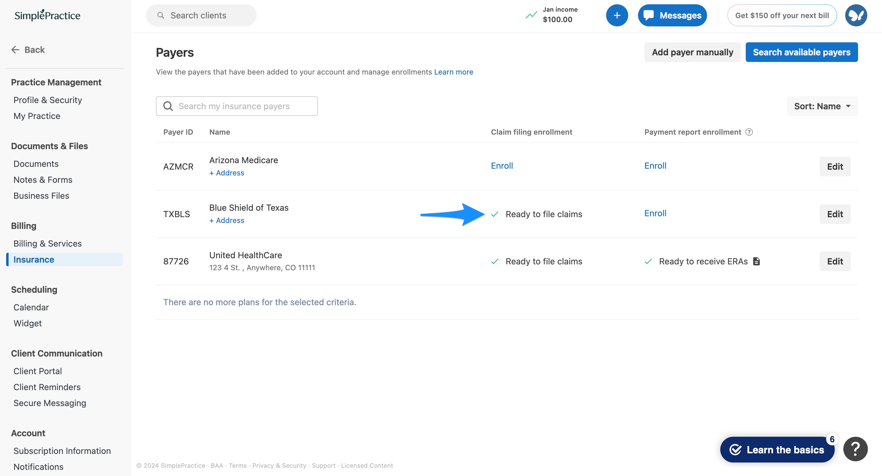 Submitting enrollments to file claims and receive Payment Reports – SimplePractice Support