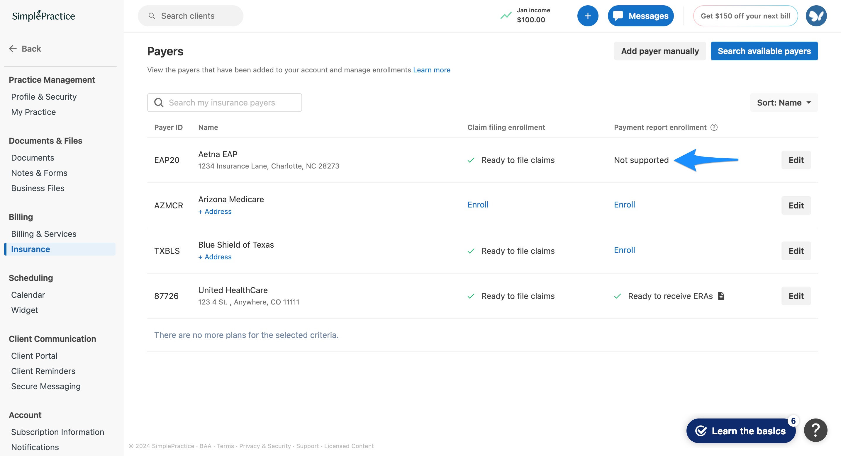 Submitting enrollments to file claims and receive Payment Reports – SimplePractice Support