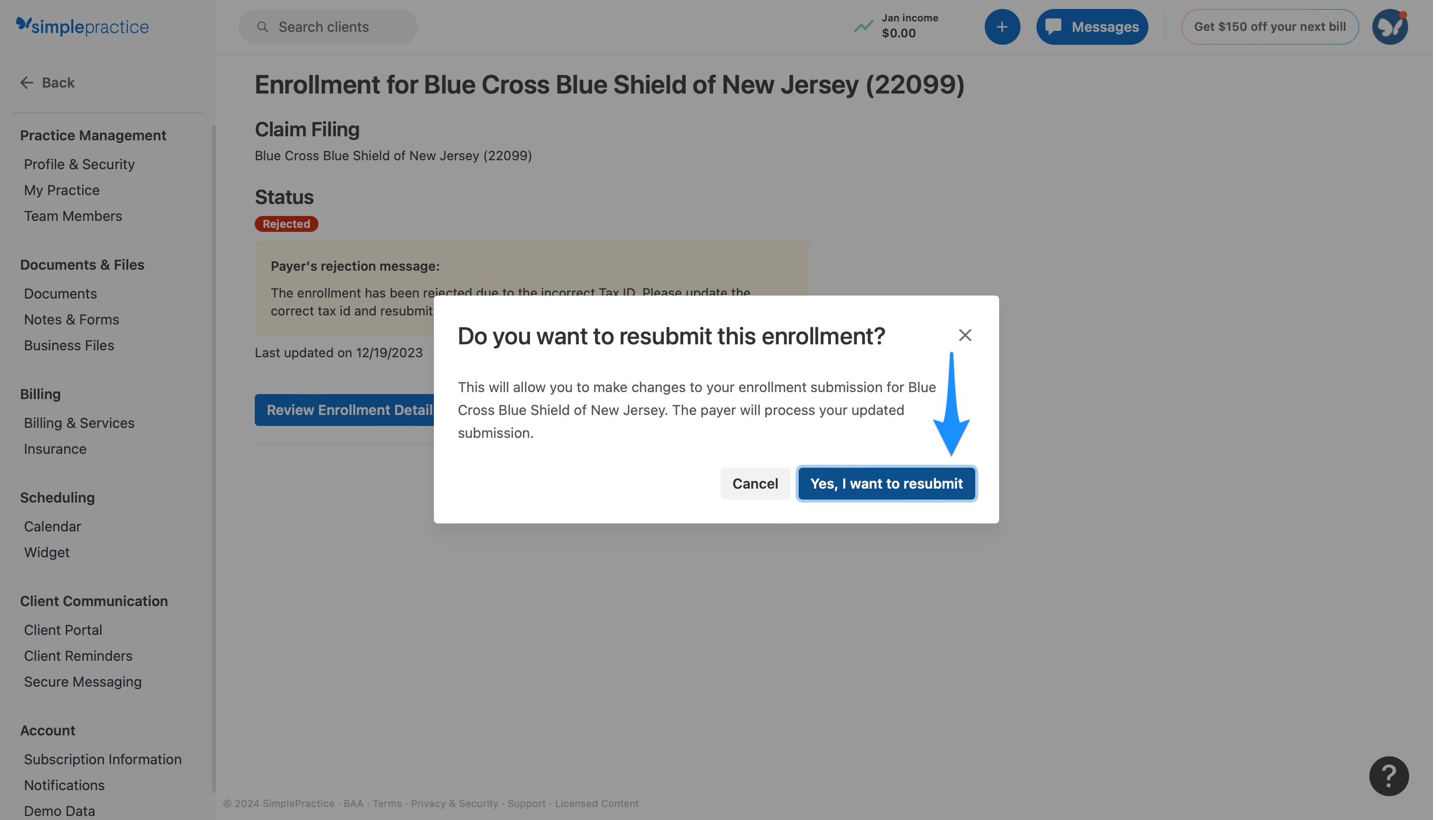 Resolving rejected enrollments – SimplePractice Support