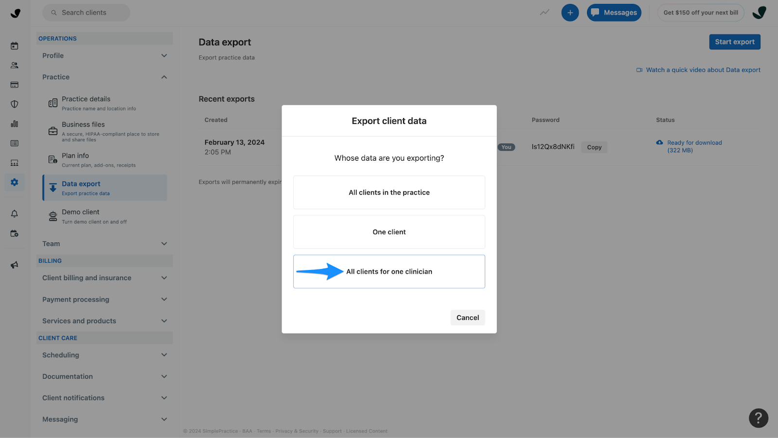 Data export: Exporting client information – SimplePractice Support