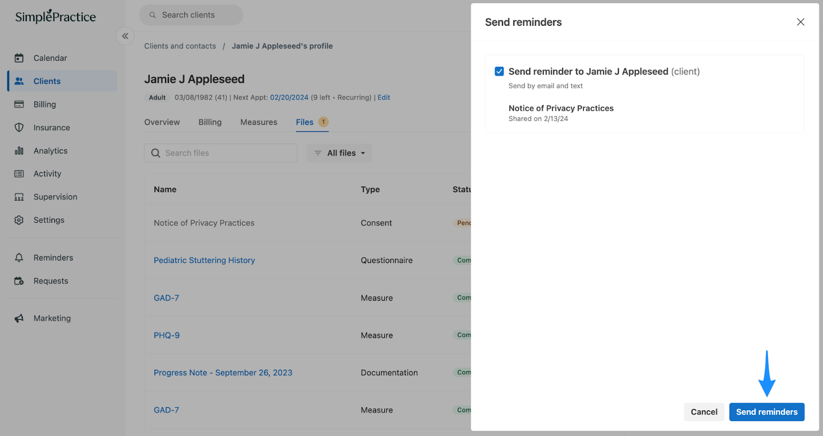 Managing The Client Files Overview Page Simplepractice Support
